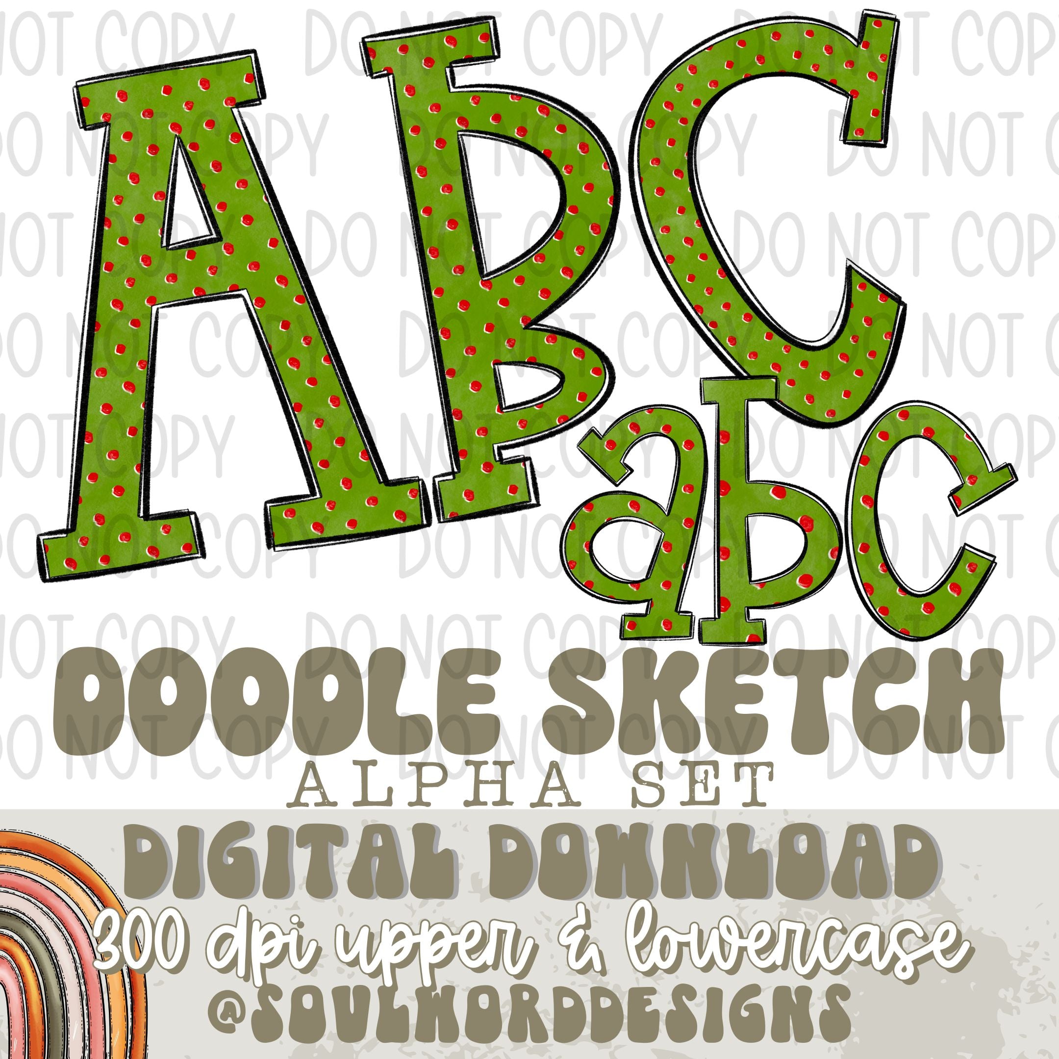 Doodle Sketch Green Red Dot Alpha Set - DIGITAL DOWNLOAD – Olive Soul