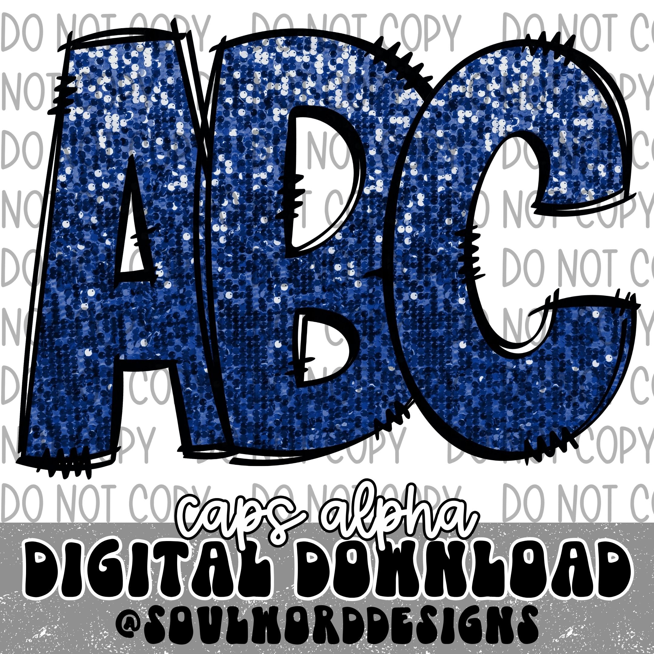 Royal Blue Sequin Doodle Caps Alpha Set - DIGITAL DOWNLOAD – Olive Soul