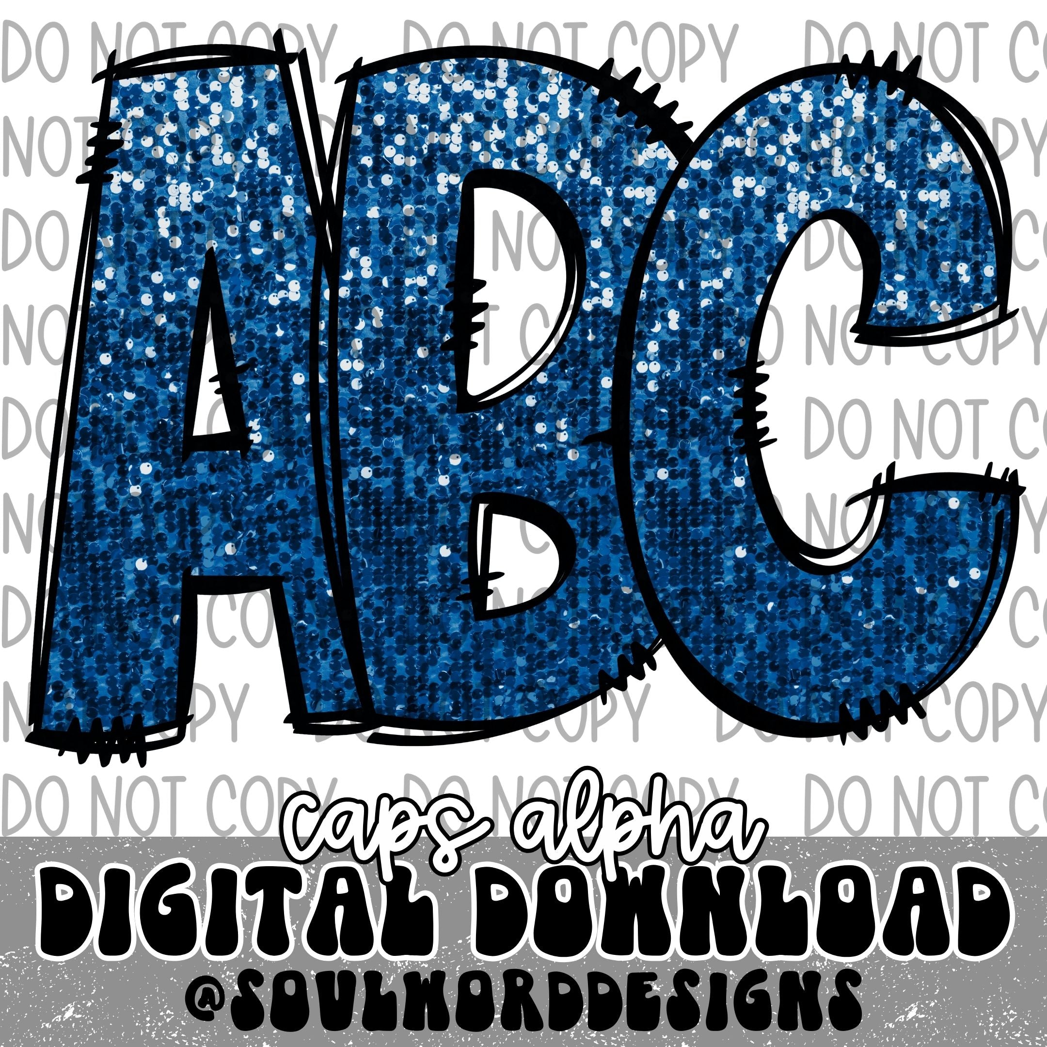 Blue Sequin Doodle Caps Alpha Set - DIGITAL DOWNLOAD – Olive Soul