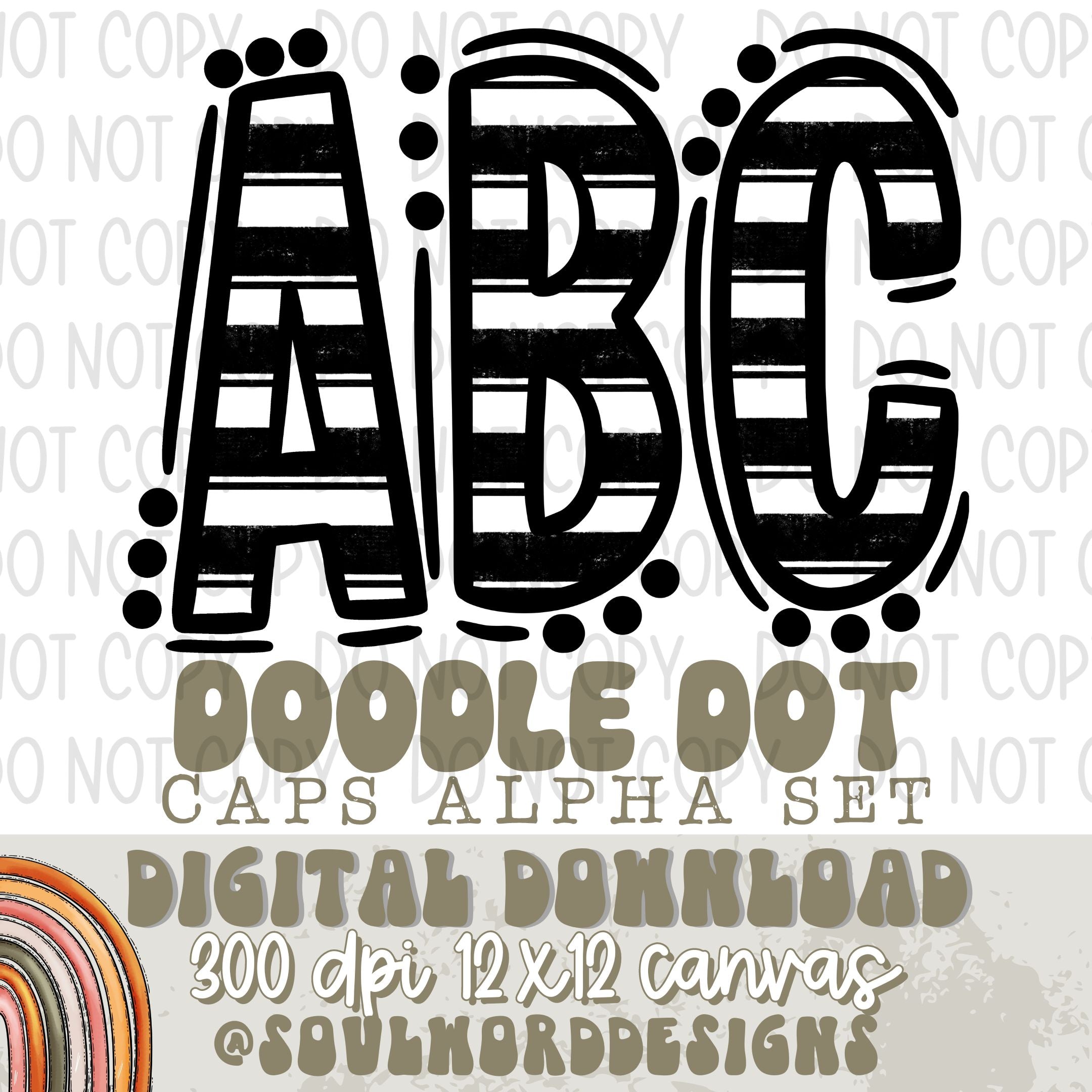 Black Stripe Doodle Dot Caps Alpha Set - DIGITAL DOWNLOAD – Olive Soul