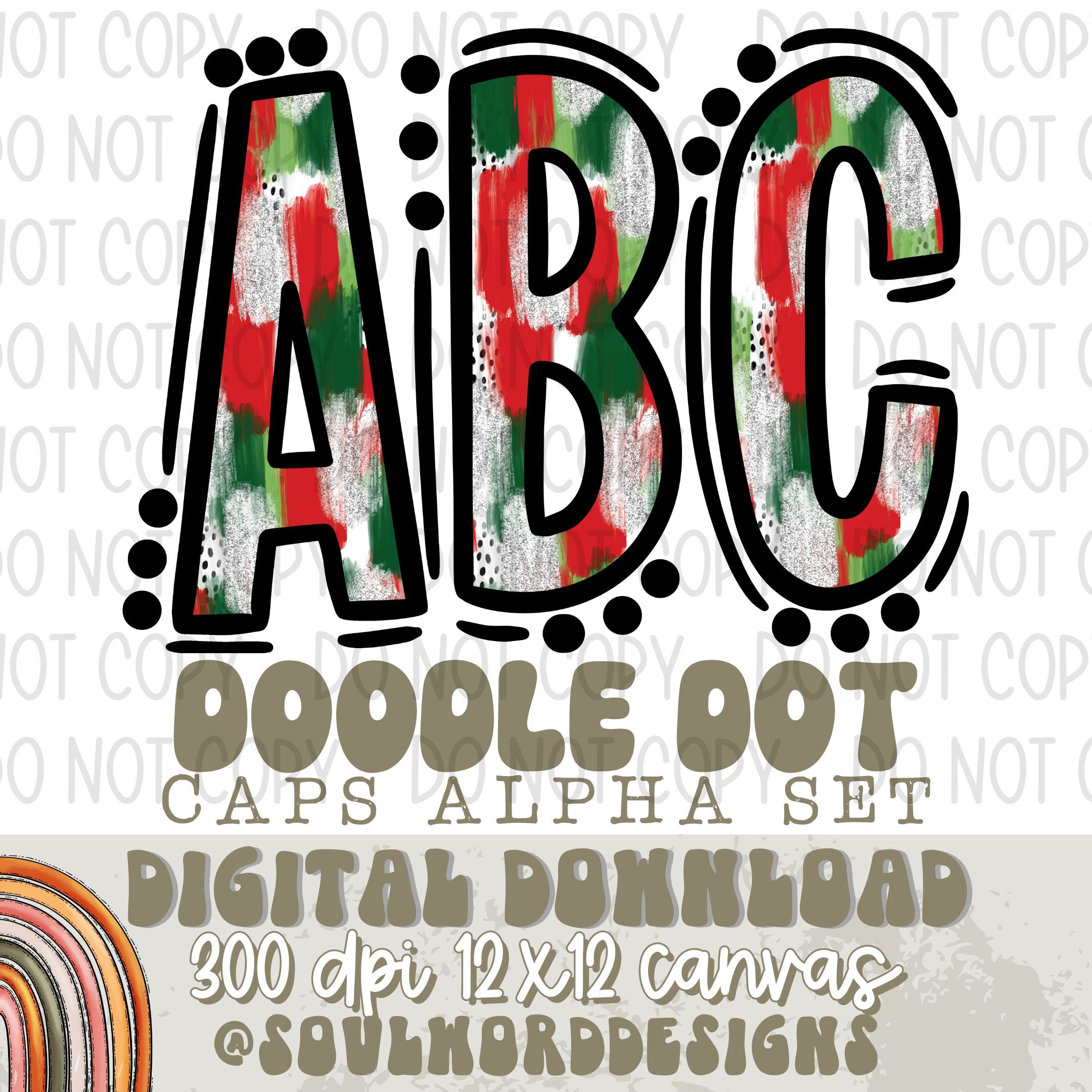 Silver Christmas Brushstroke Doodle Dot Caps Alpha Set - DIGITAL DOWNL ...