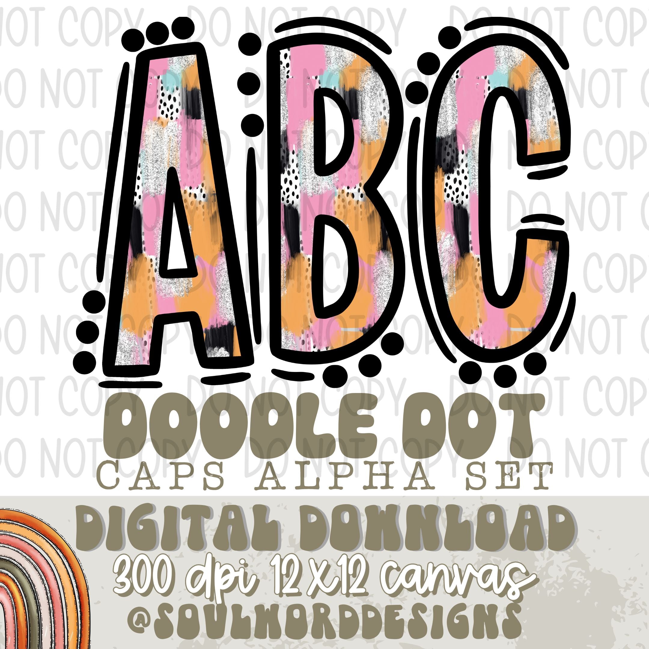 Pink Brushstroke Doodle Dot Caps Alpha Set - DIGITAL DOWNLOAD – Olive Soul