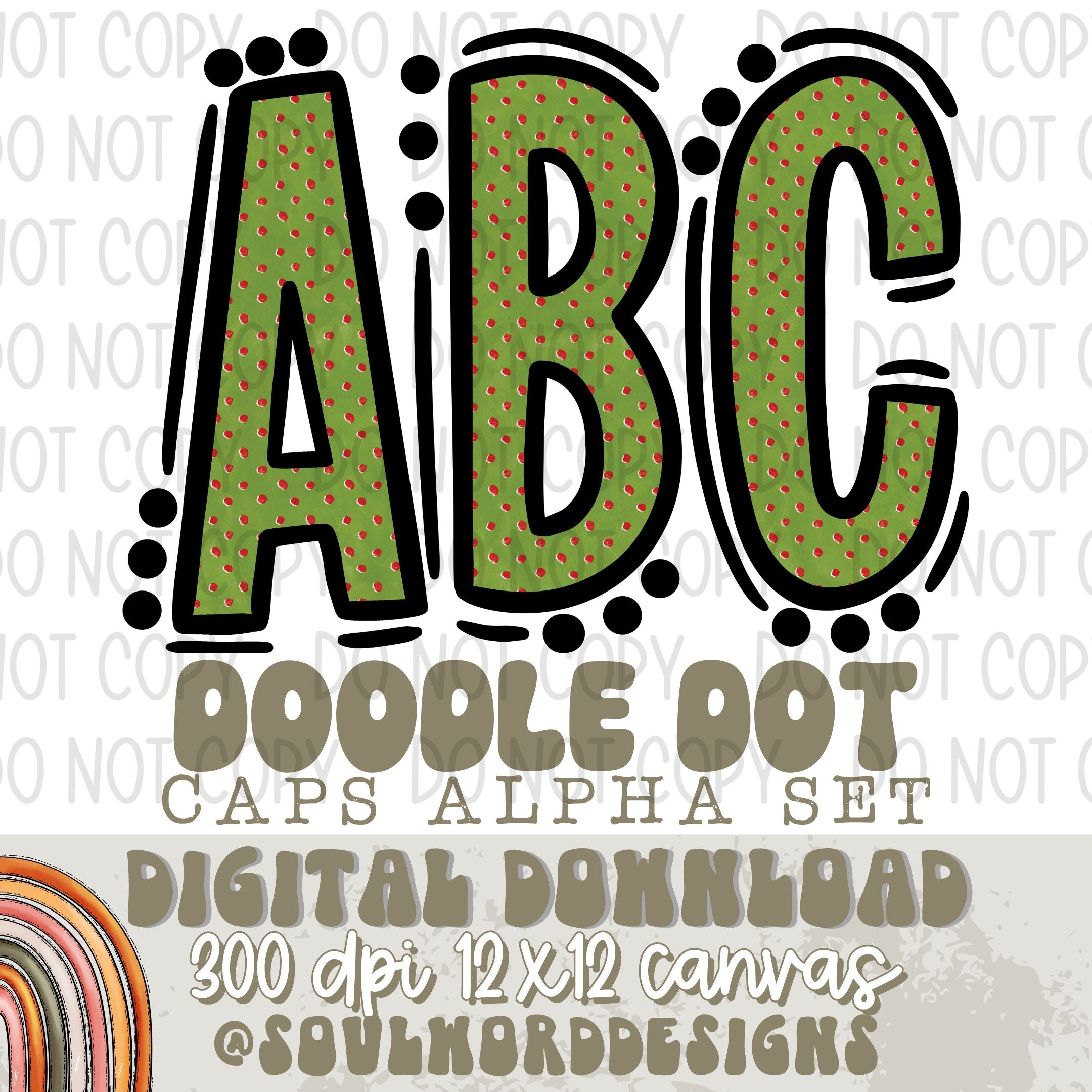 Green With Red Dots Doodle Dot Caps Alpha Set - DIGITAL DOWNLOAD ...