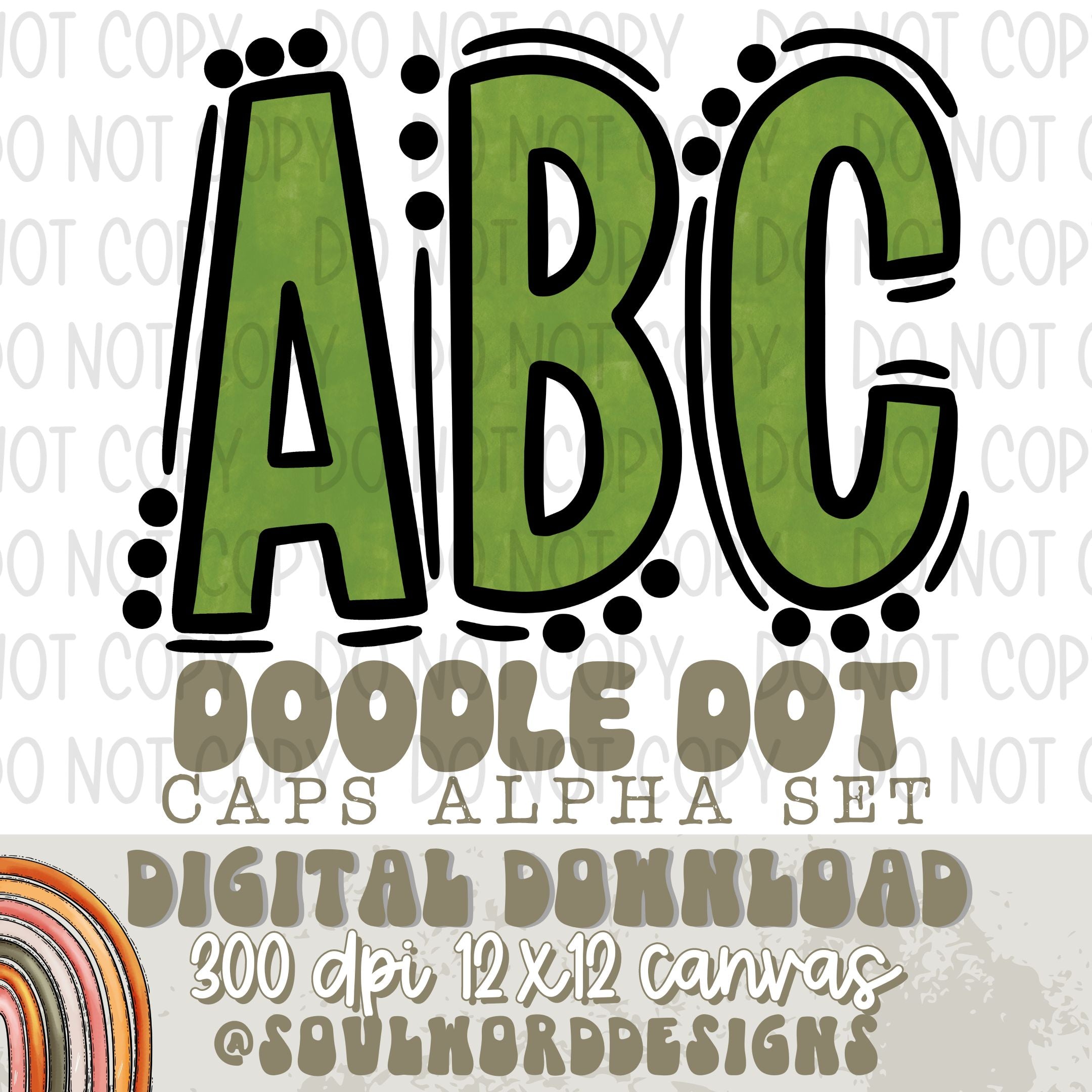 Christmas Green Doodle Dot Caps Alpha Set - DIGITAL DOWNLOAD – Olive Soul