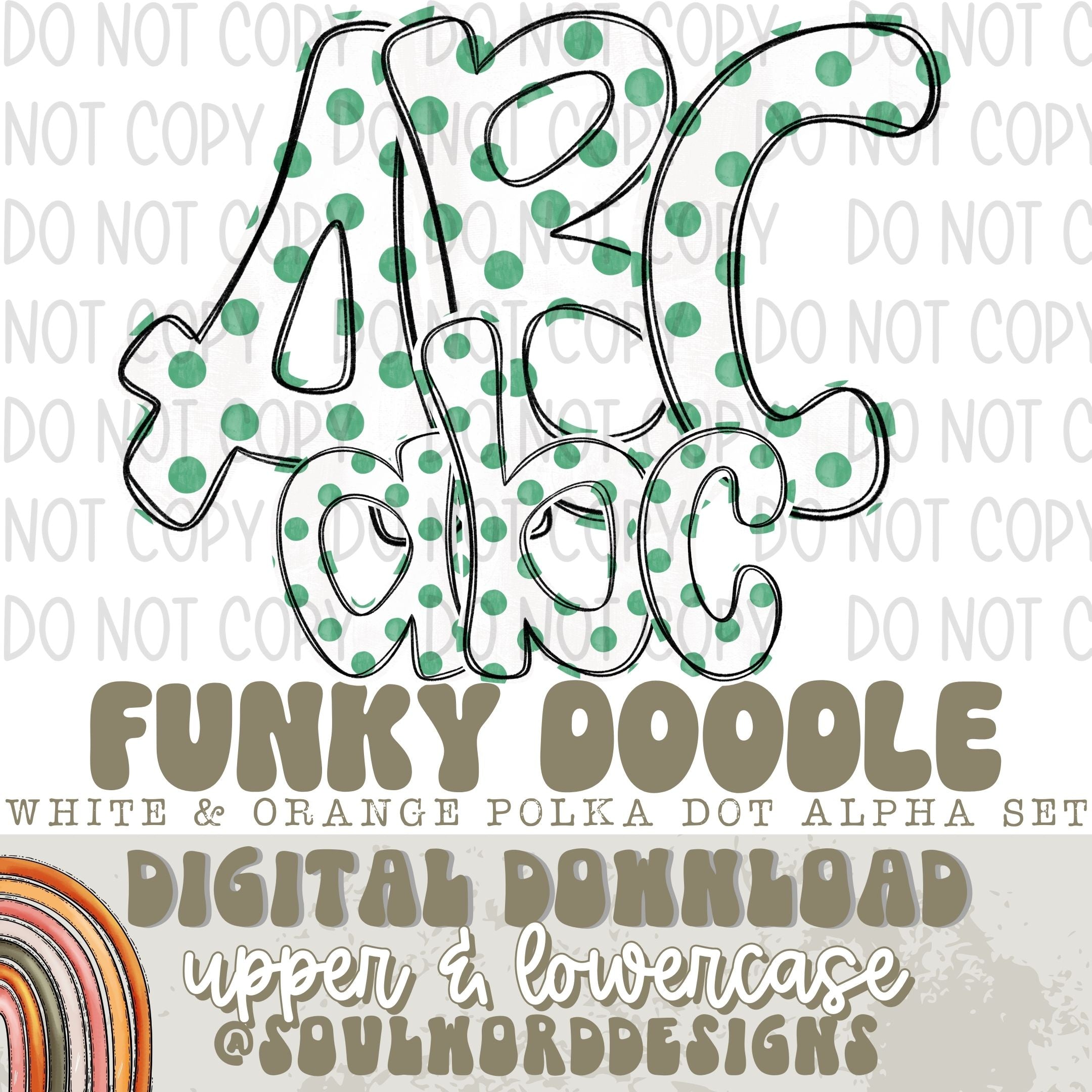 White & Green Polka Dot Funky Doodle Alpha Set - DIGITAL DOWNLOAD ...
