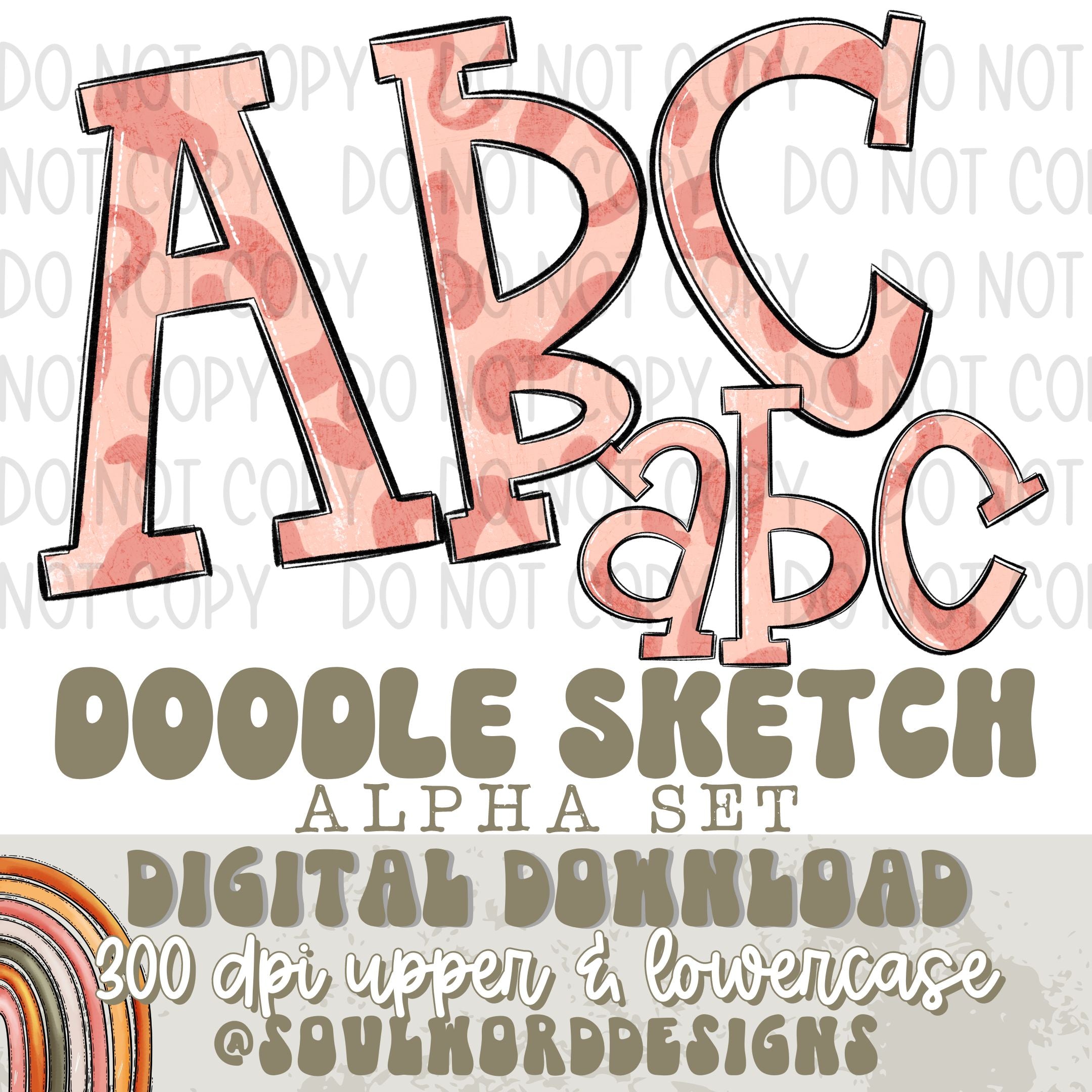 Boho Pink Leopard Doodle Sketch Alpha Set - DIGITAL DOWNLOAD – Olive Soul
