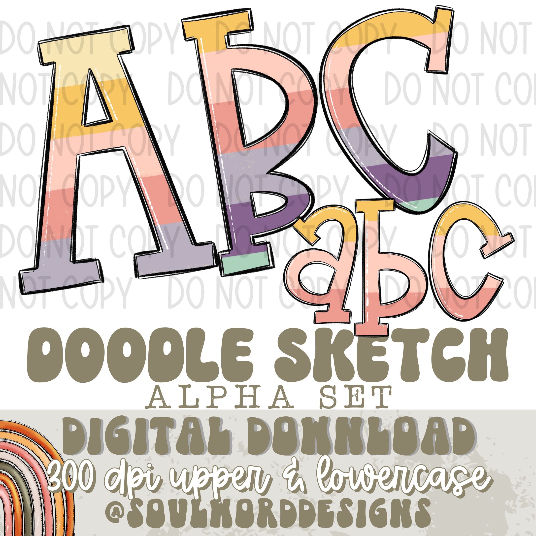 Boho Stripes Doodle Sketch Alpha Set - DIGITAL DOWNLOAD – Olive Soul