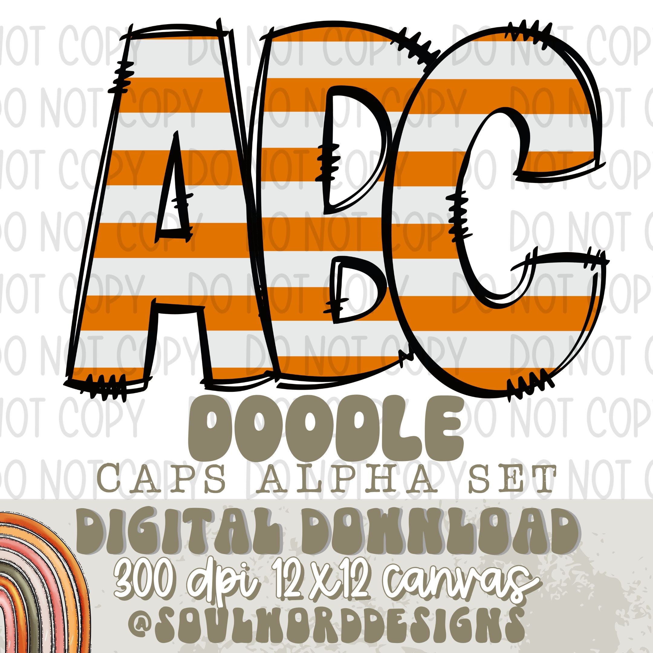 Orange Stripe Doodle Caps Alpha Set - DIGITAL DOWNLOAD – Olive Soul