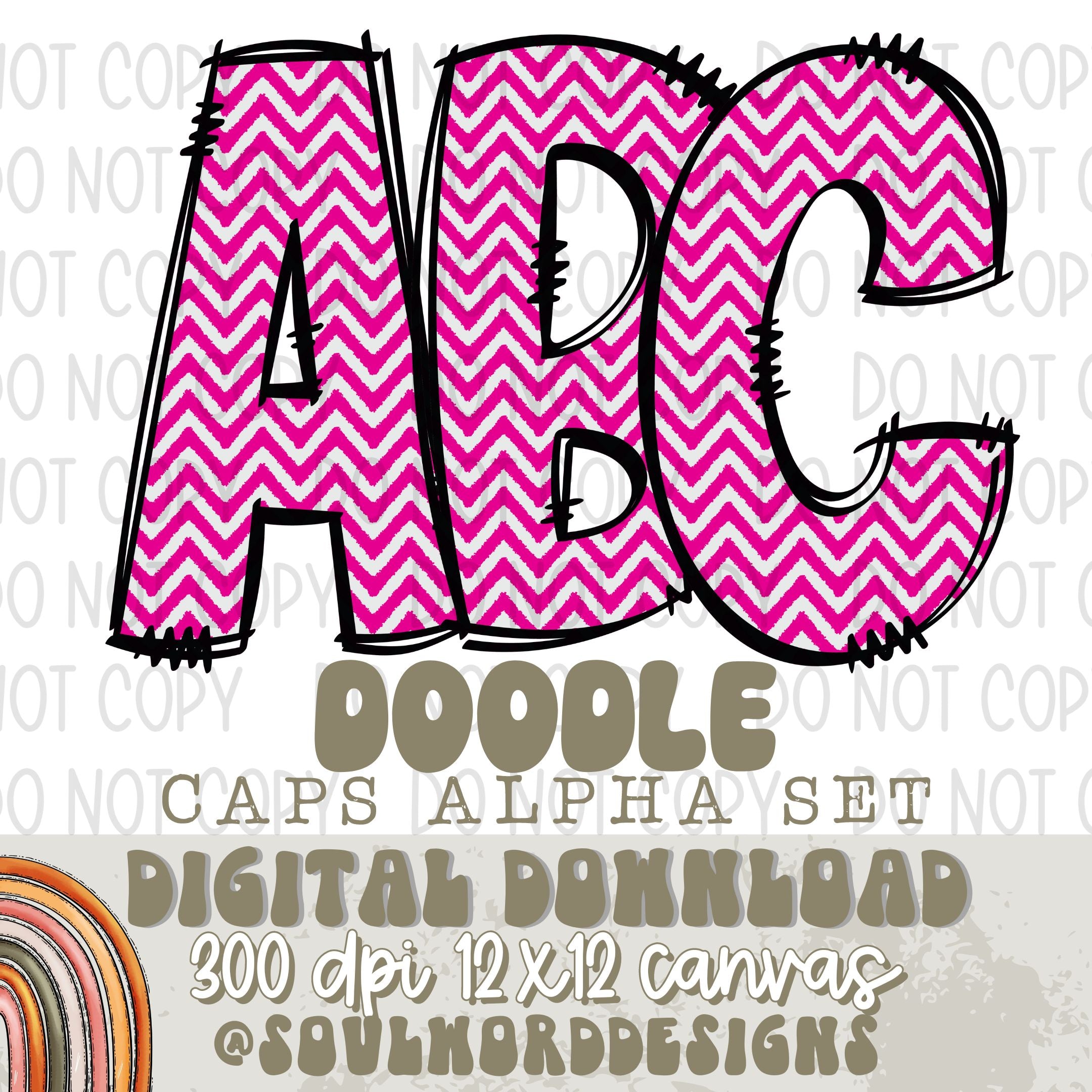 Pink Chevron Doodle Caps Alpha Set - DIGITAL DOWNLOAD – Olive Soul