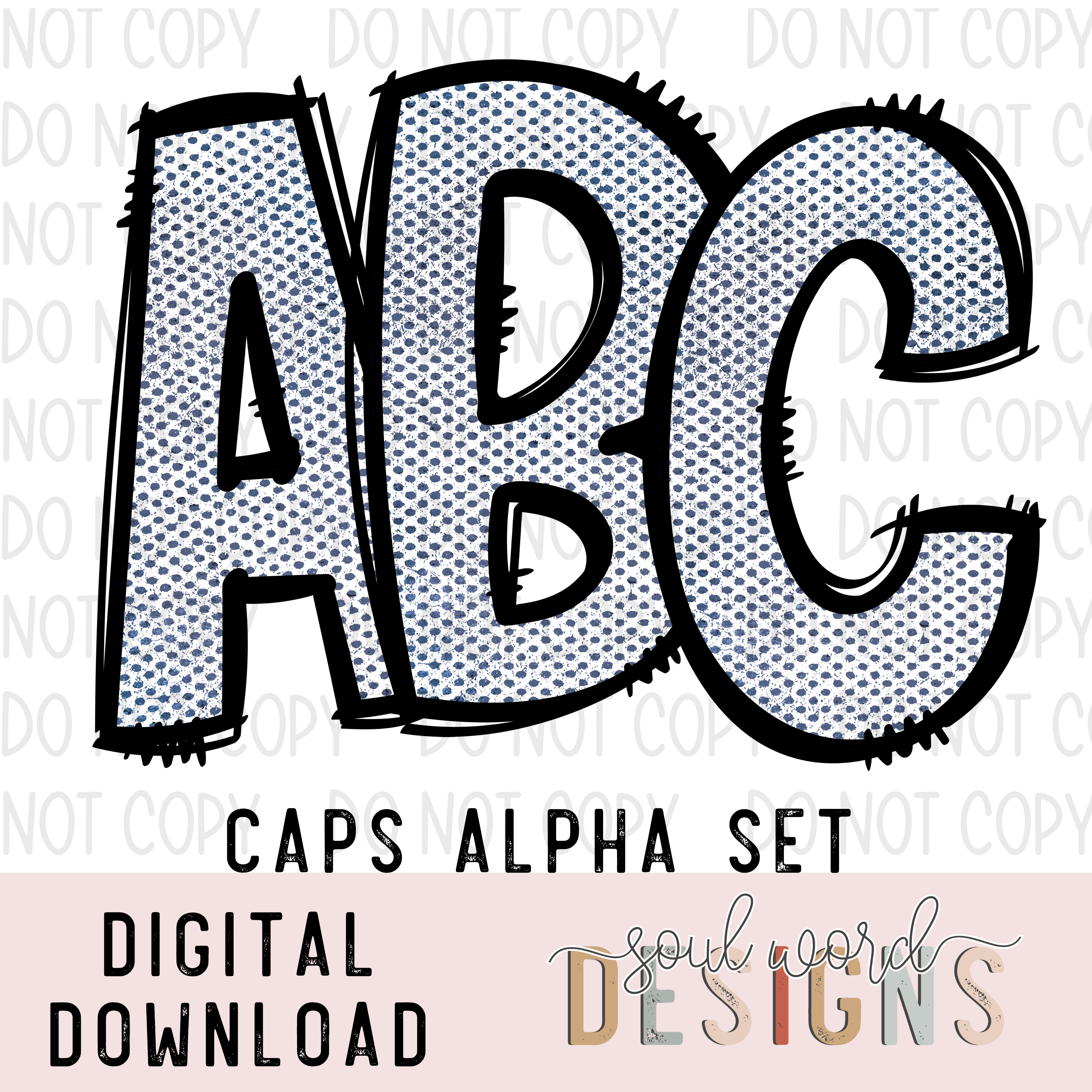 Blue Polka Dot Doodle Caps Alpha Set - DIGITAL DOWNLOAD – Olive Soul