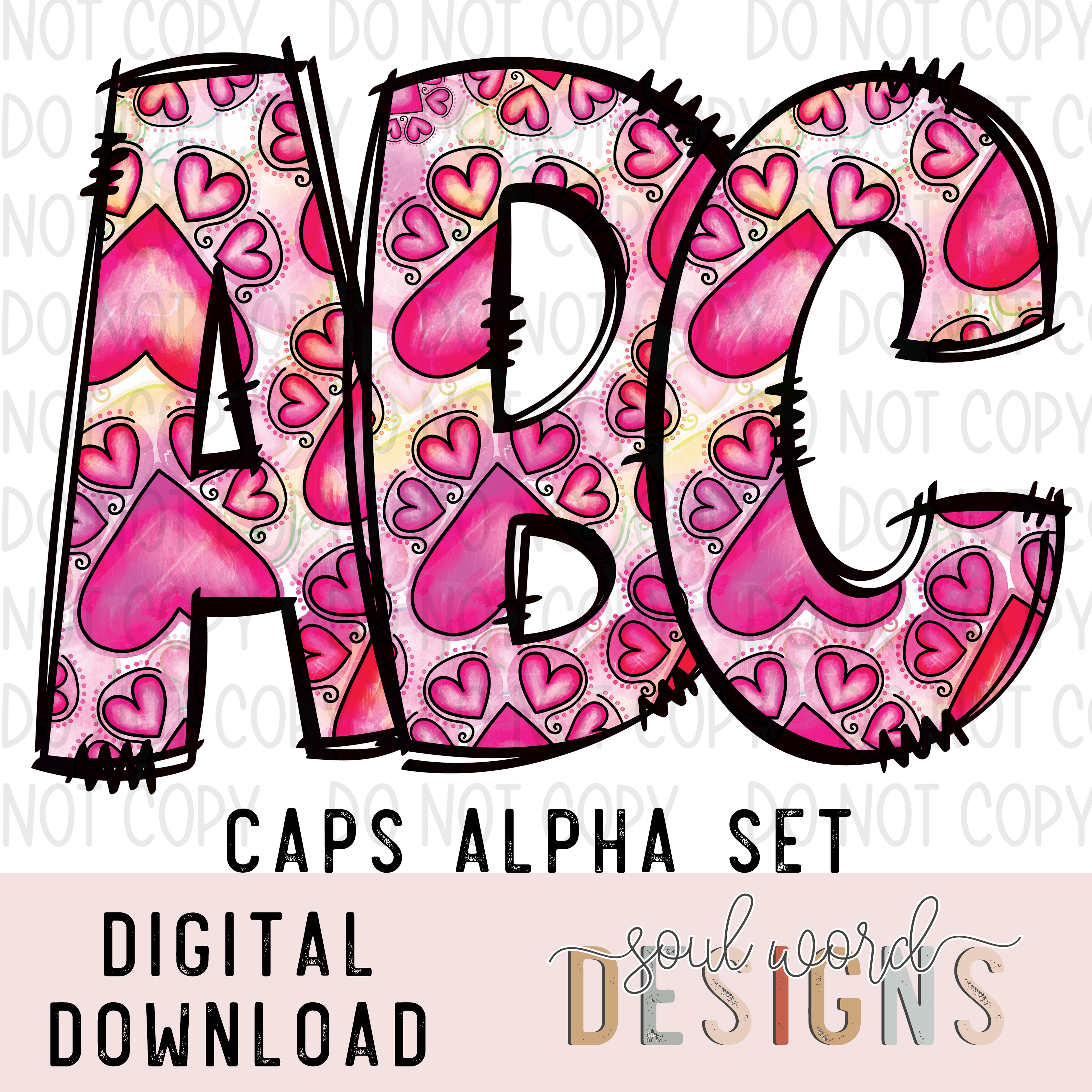 Pink Paw Doodle Caps Alpha Set - DIGITAL DOWNLOAD – Olive Soul