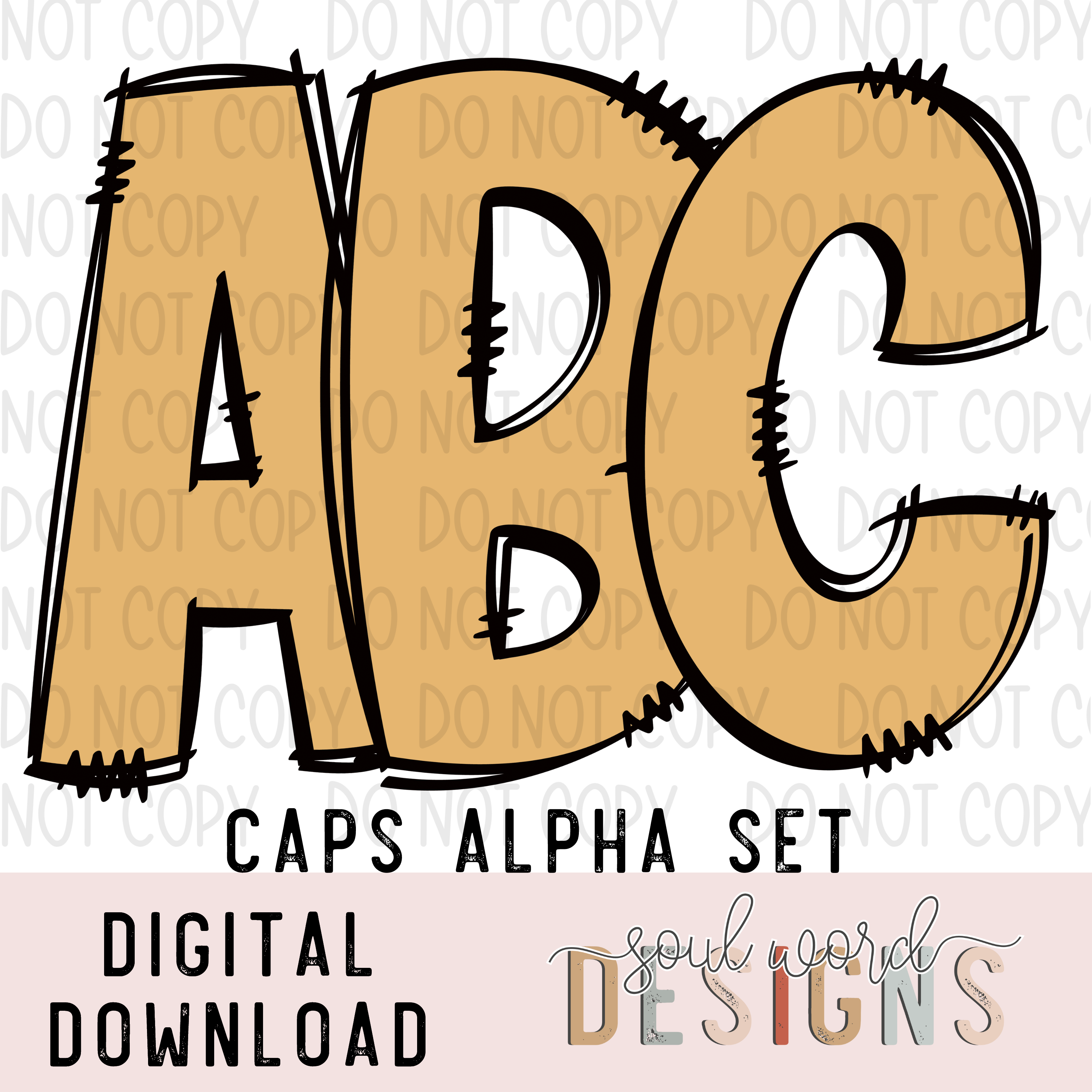 Orange Solid Doodle Caps Alpha Set - DIGITAL DOWNLOAD – Olive Soul