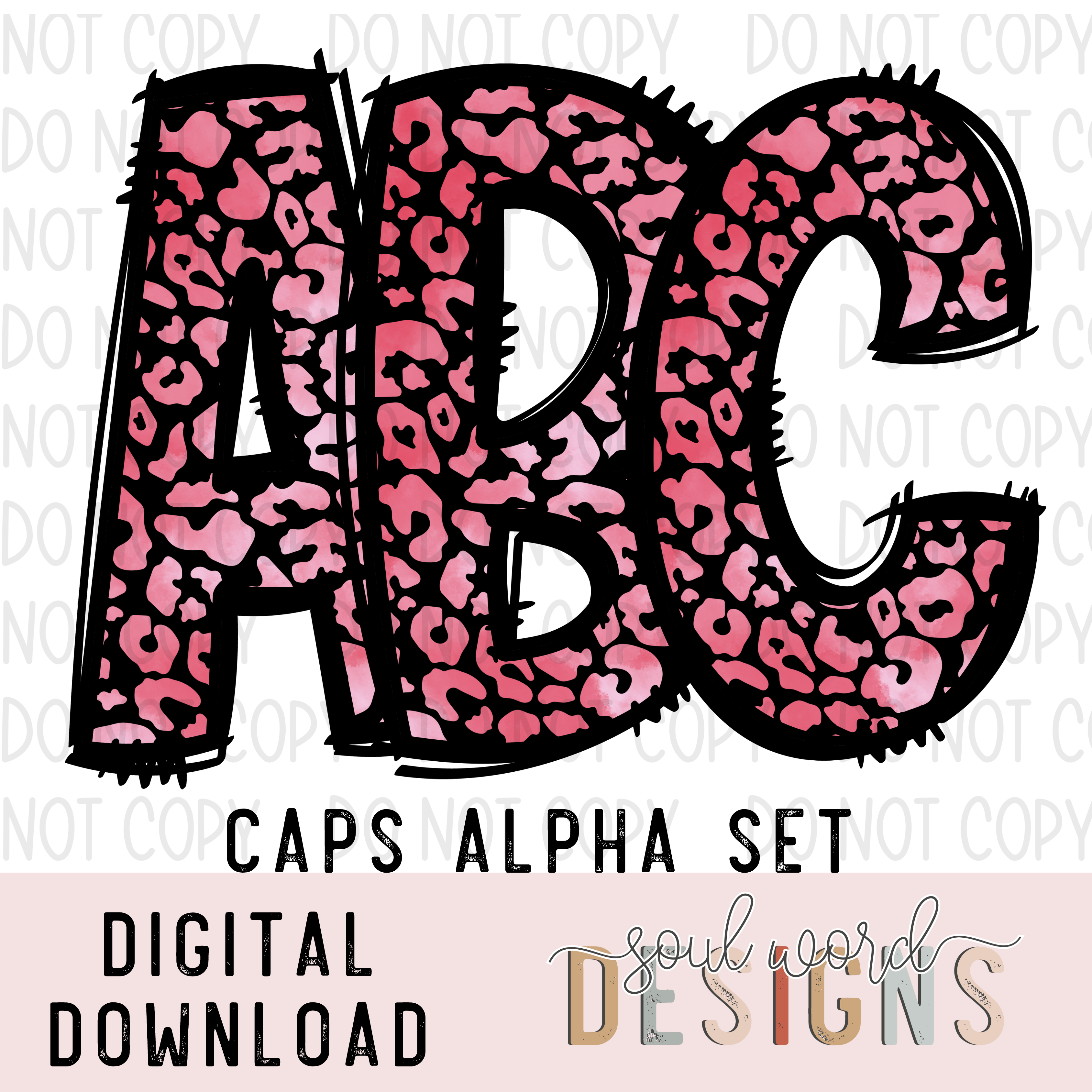 Holo Pink Leopard Doodle Caps Alpha Set - DIGITAL DOWNLOAD – Olive Soul