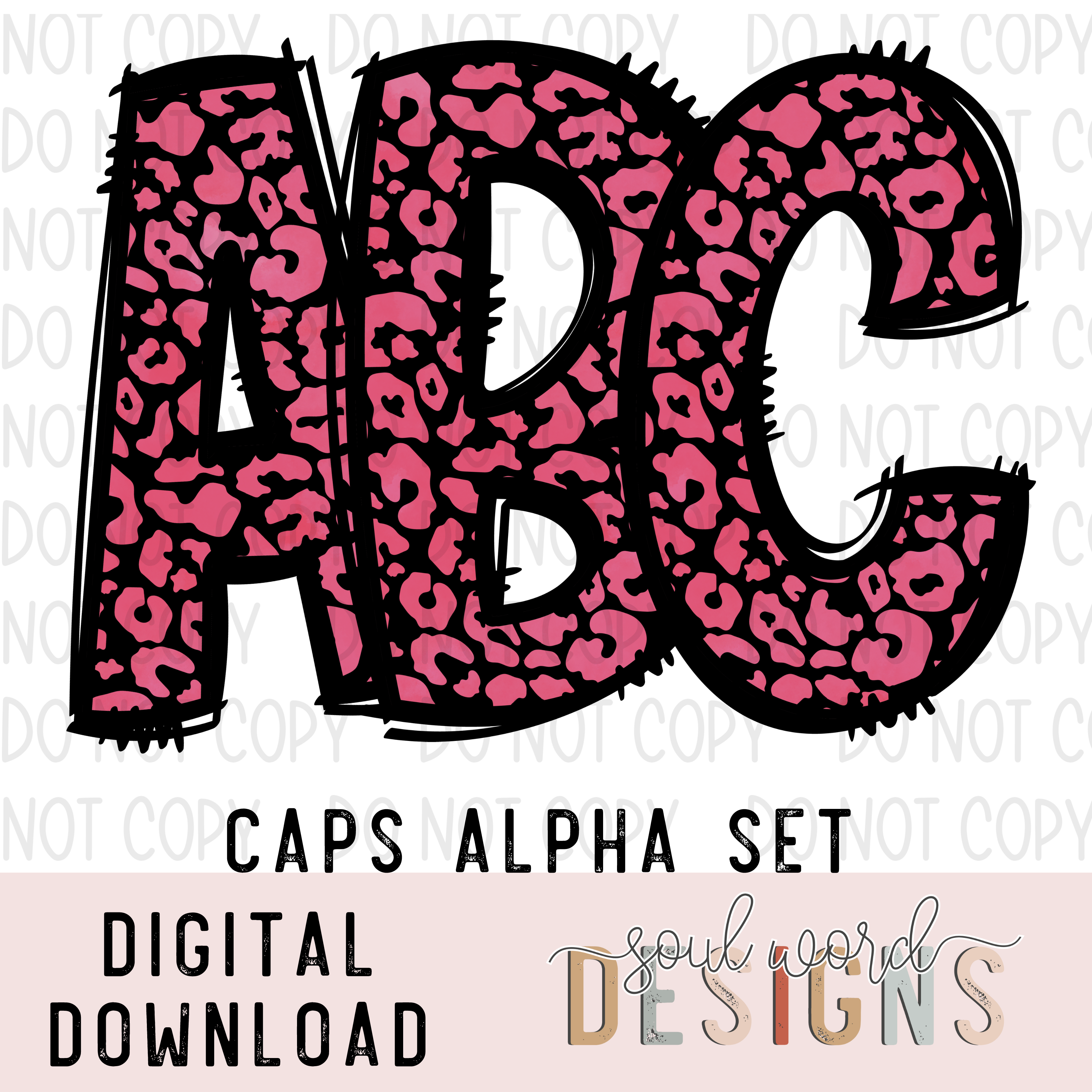 Hot Pink Leopard Doodle Caps Alpha Set - DIGITAL DOWNLOAD – Olive Soul