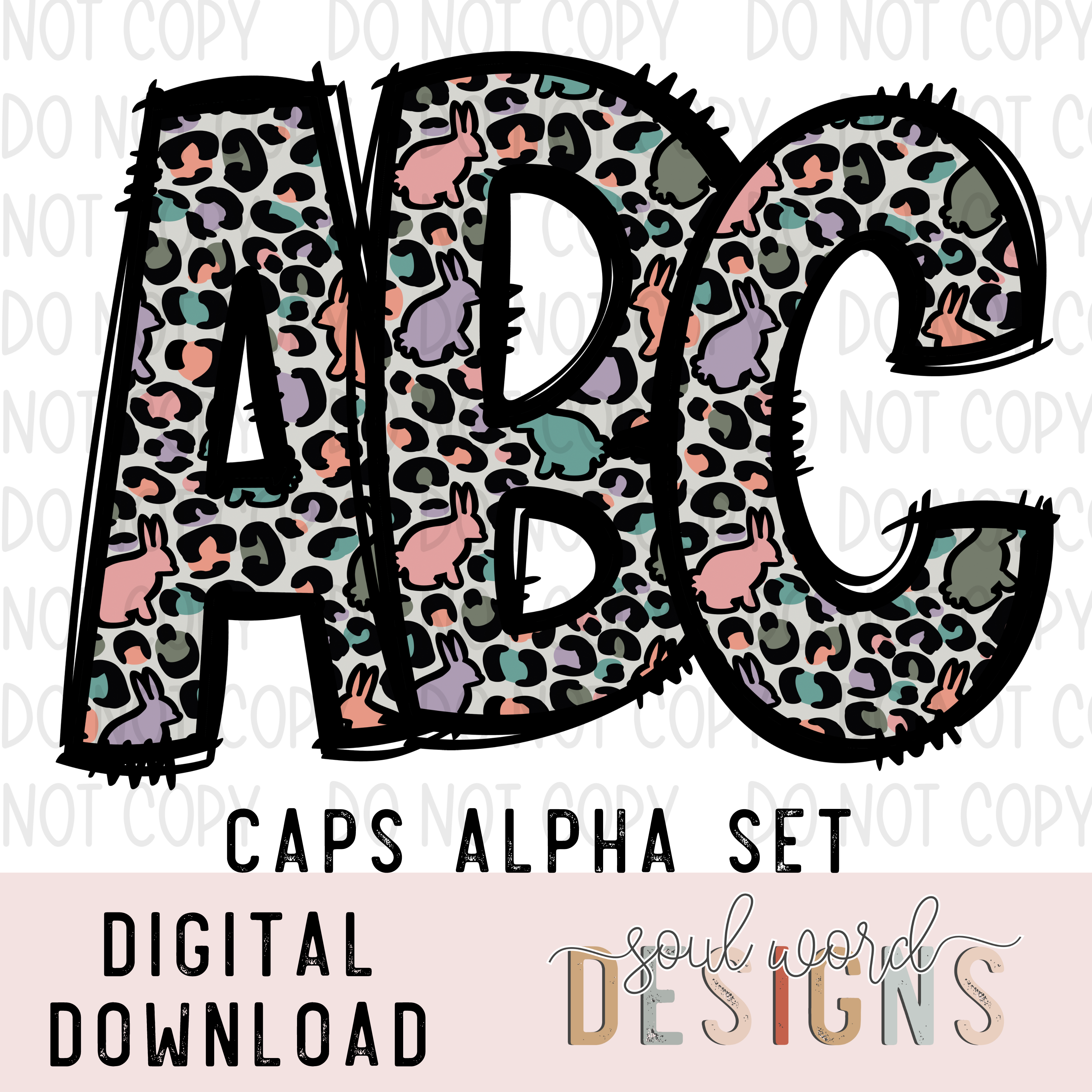 Leopard Bunny Doodle Caps Alpha Set - DIGITAL DOWNLOAD – Olive Soul