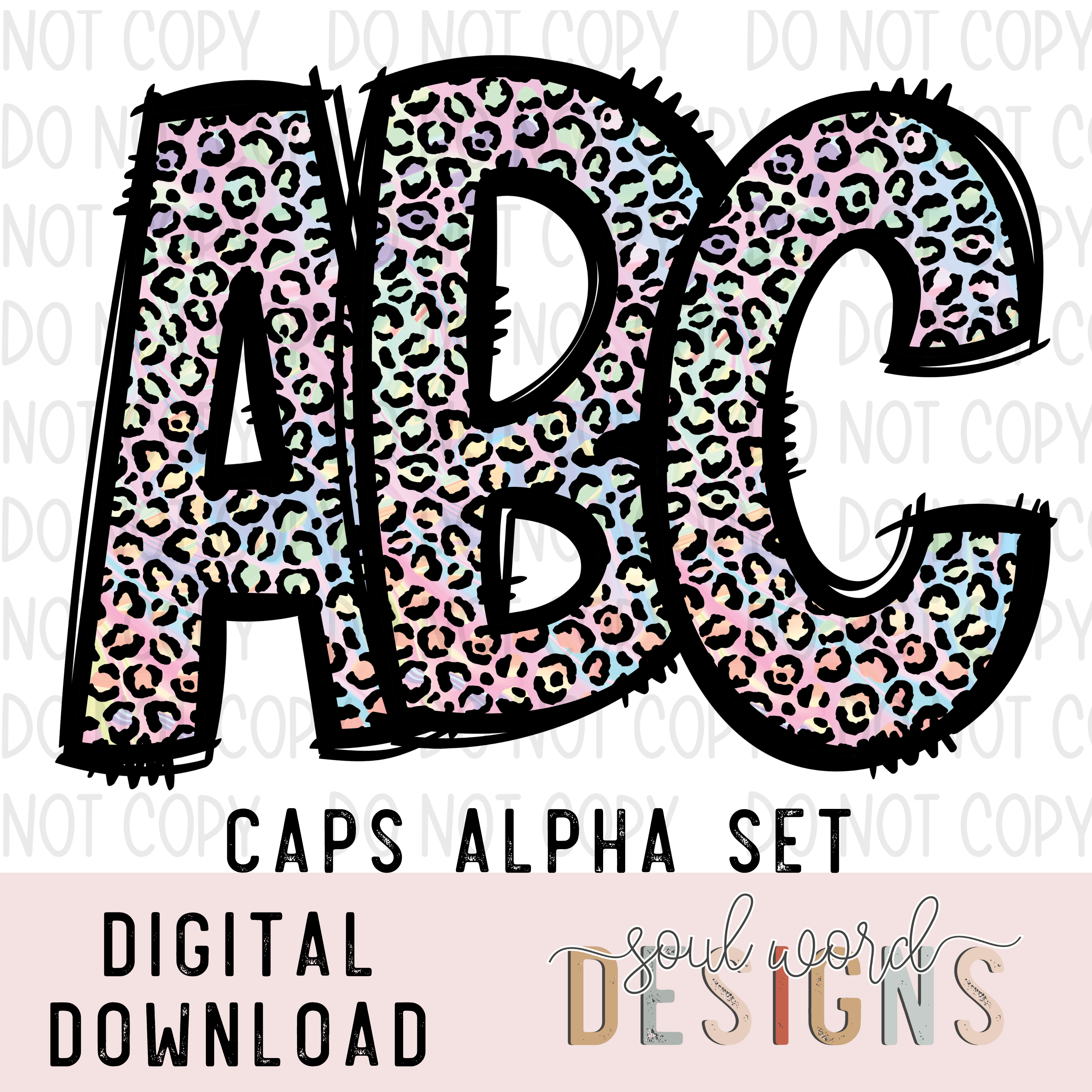 Leopard Iridescent Doodle Caps Alpha Set - DIGITAL DOWNLOAD – Olive Soul