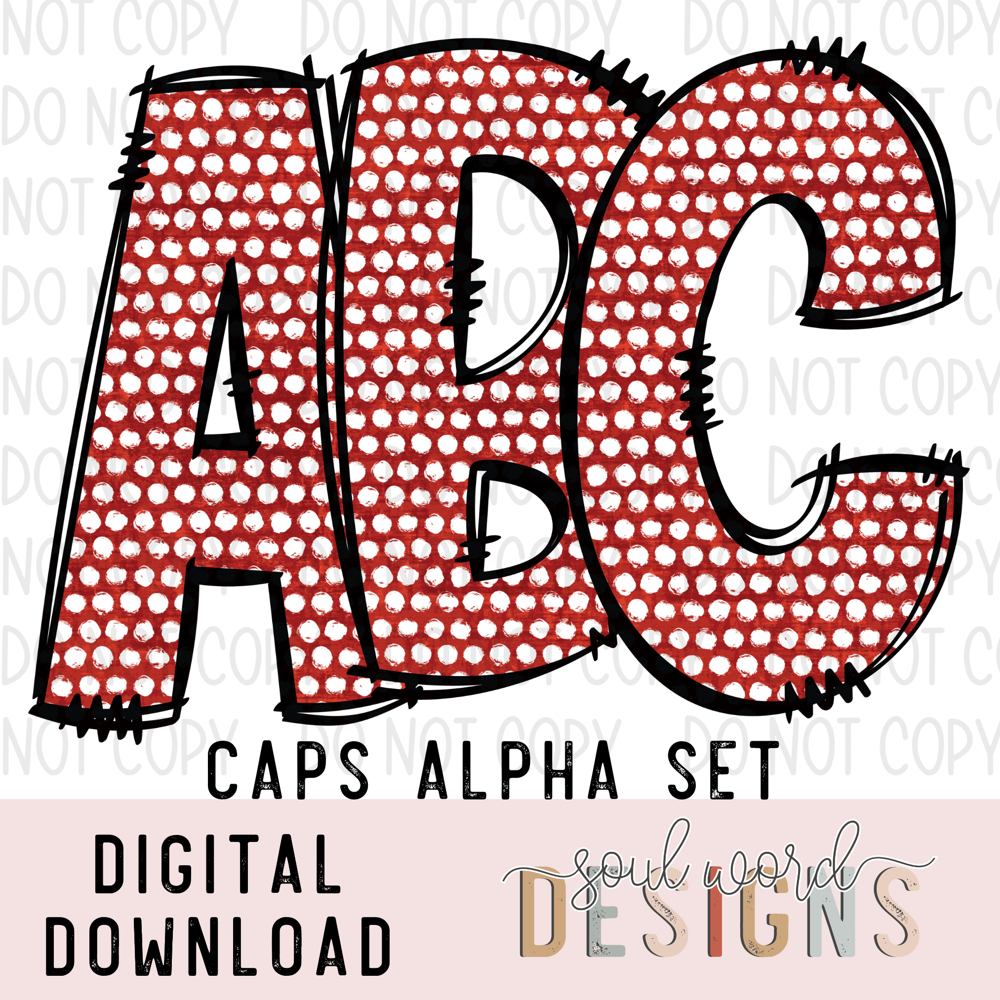 Red Dots Doodle Caps Alpha Set - DIGITAL DOWNLOAD – Olive Soul