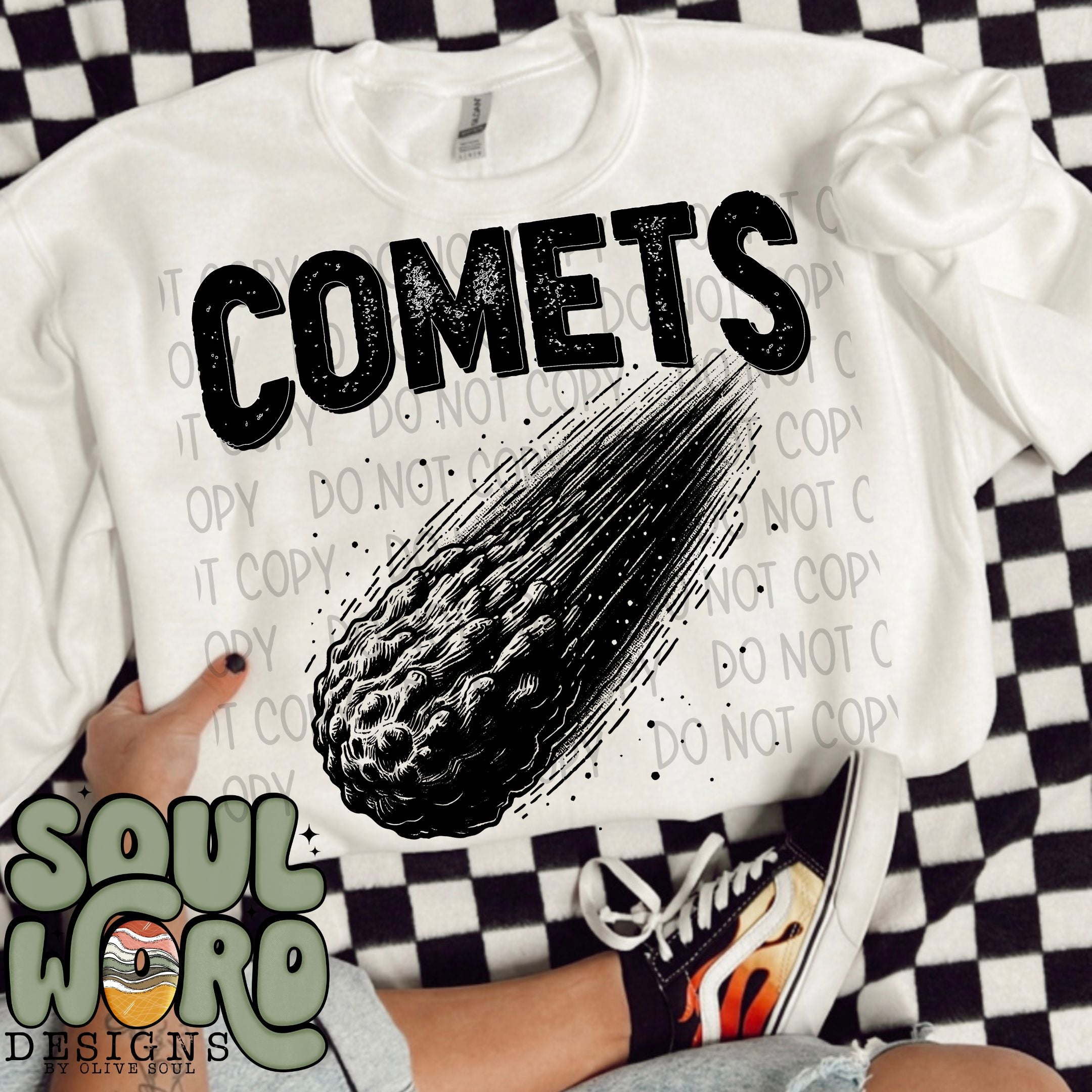 Comets Mascot Black & White - DIGITAL DOWNLOAD – Olive Soul