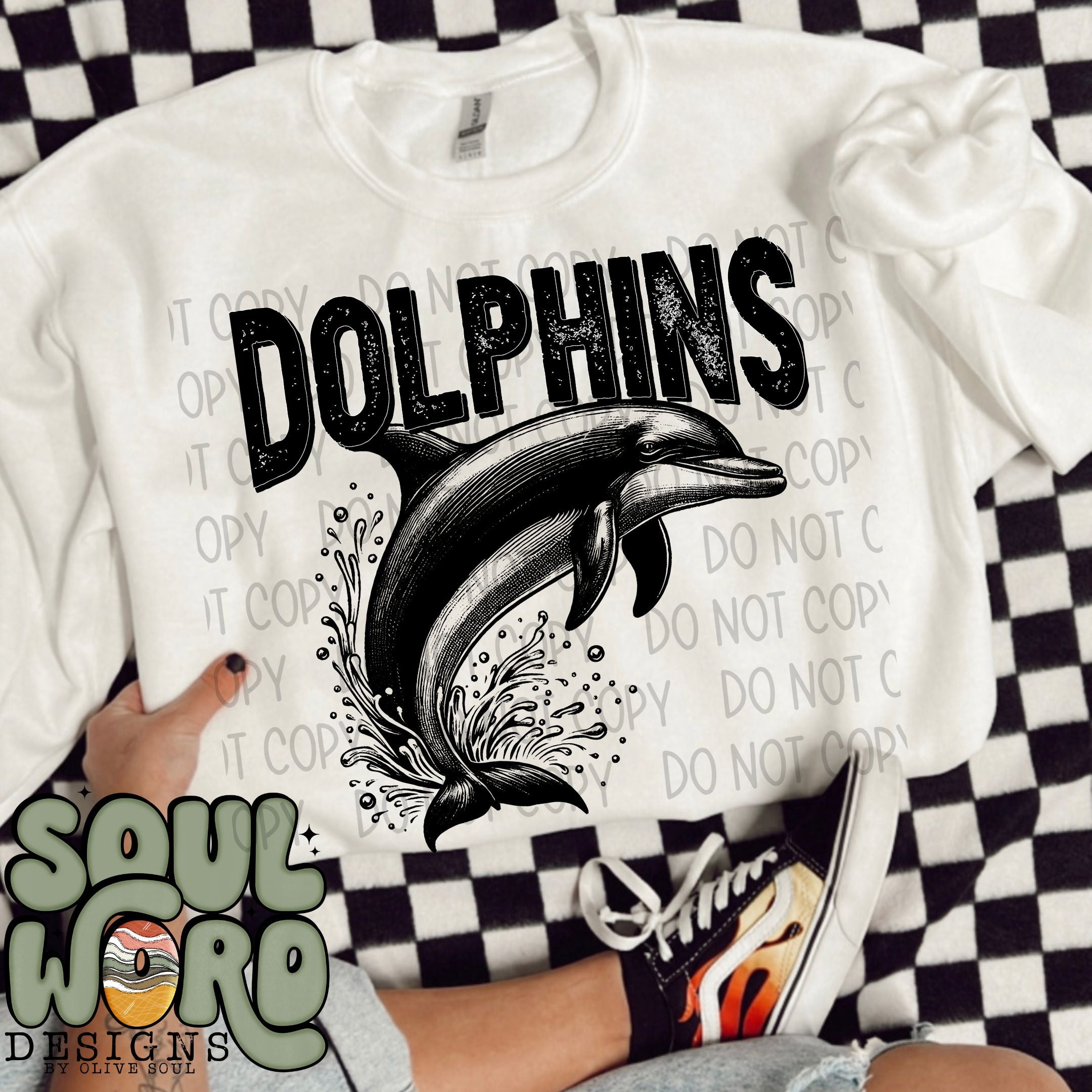 Dolphins Mascot Black & White - DIGITAL DOWNLOAD – Olive Soul
