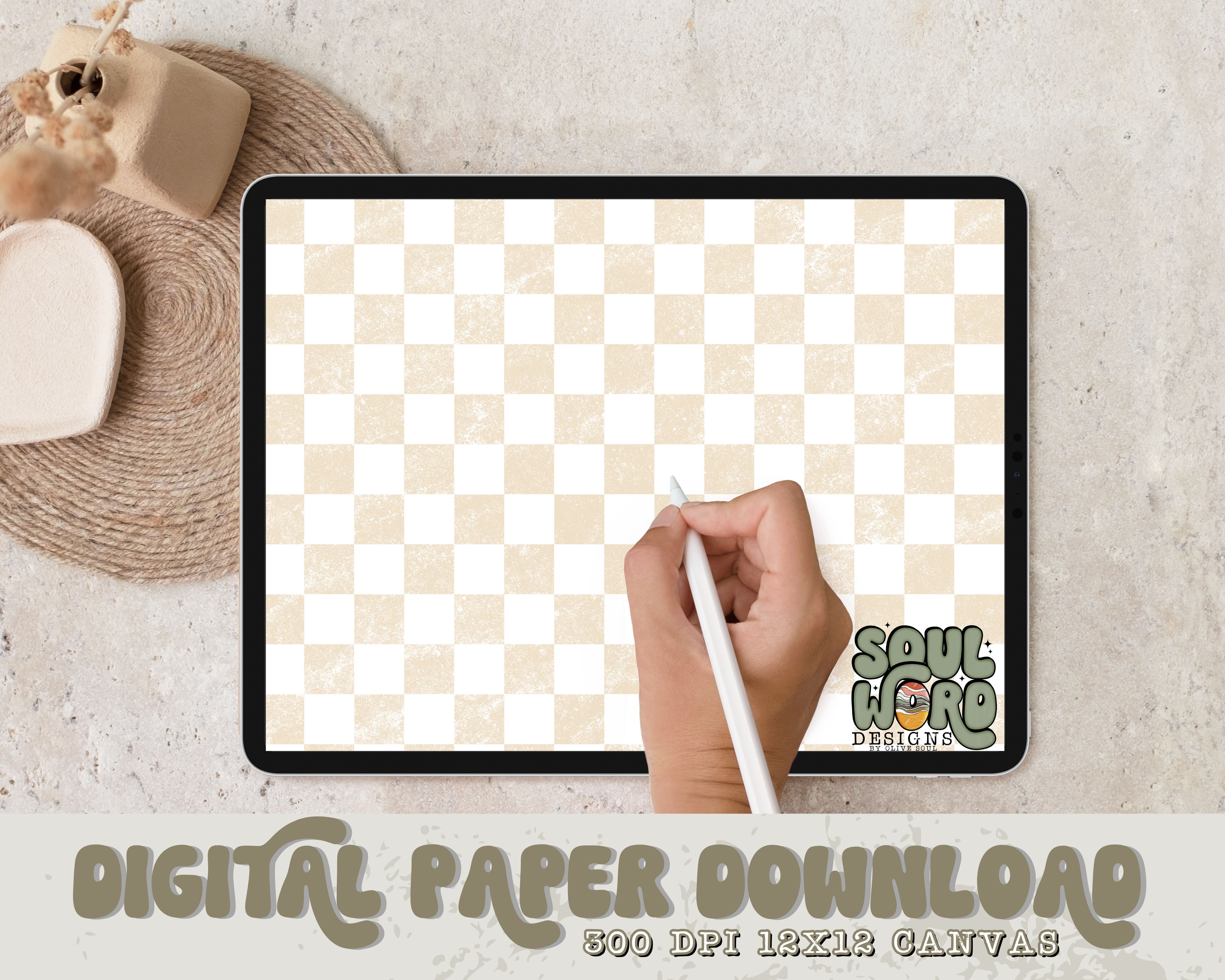 Tan Checker 12x12 Digital Paper Design - DIGITAL DOWNLOAD – Olive Soul