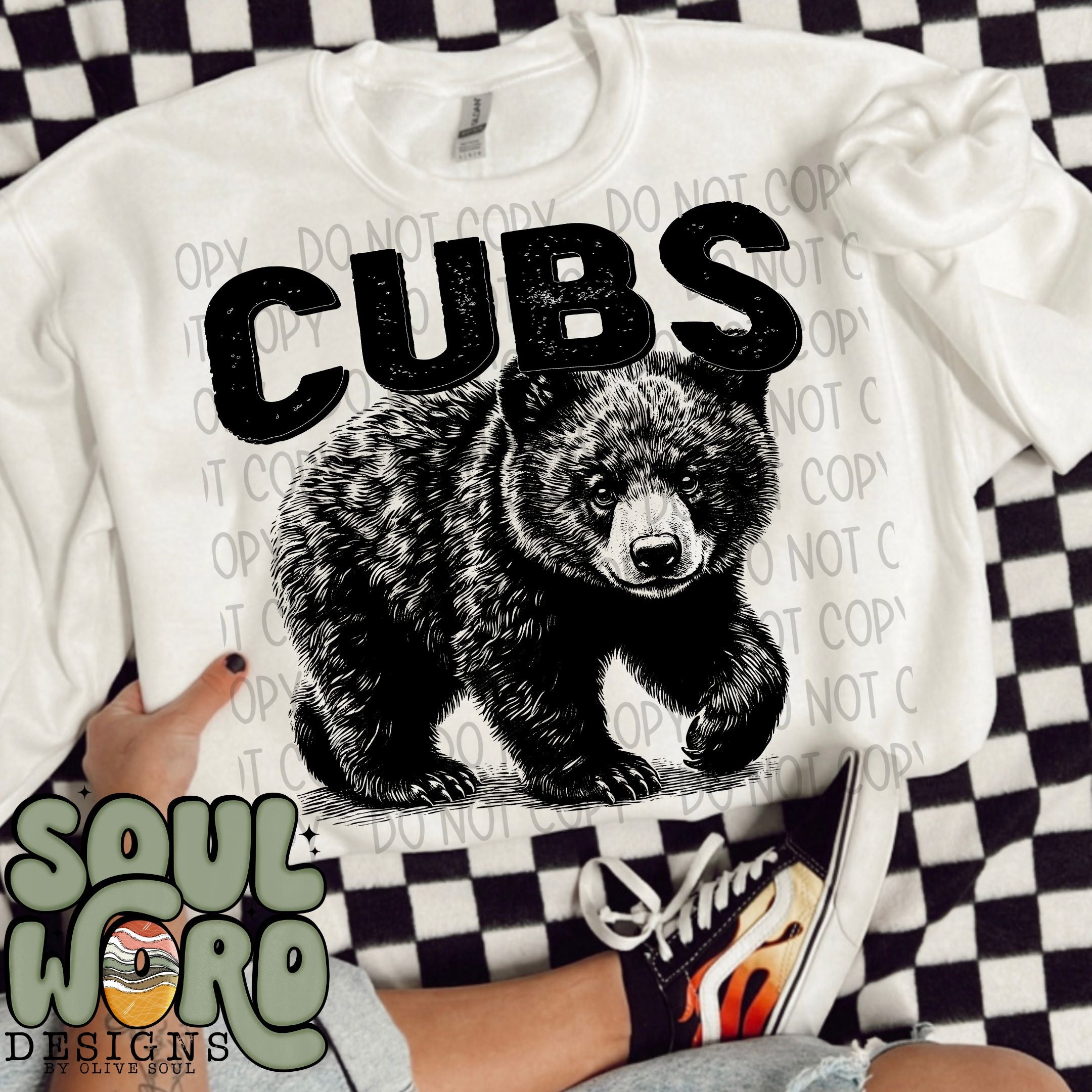 Cubs (full bear) Mascot Black & White - DIGITAL DOWNLOAD – Olive Soul