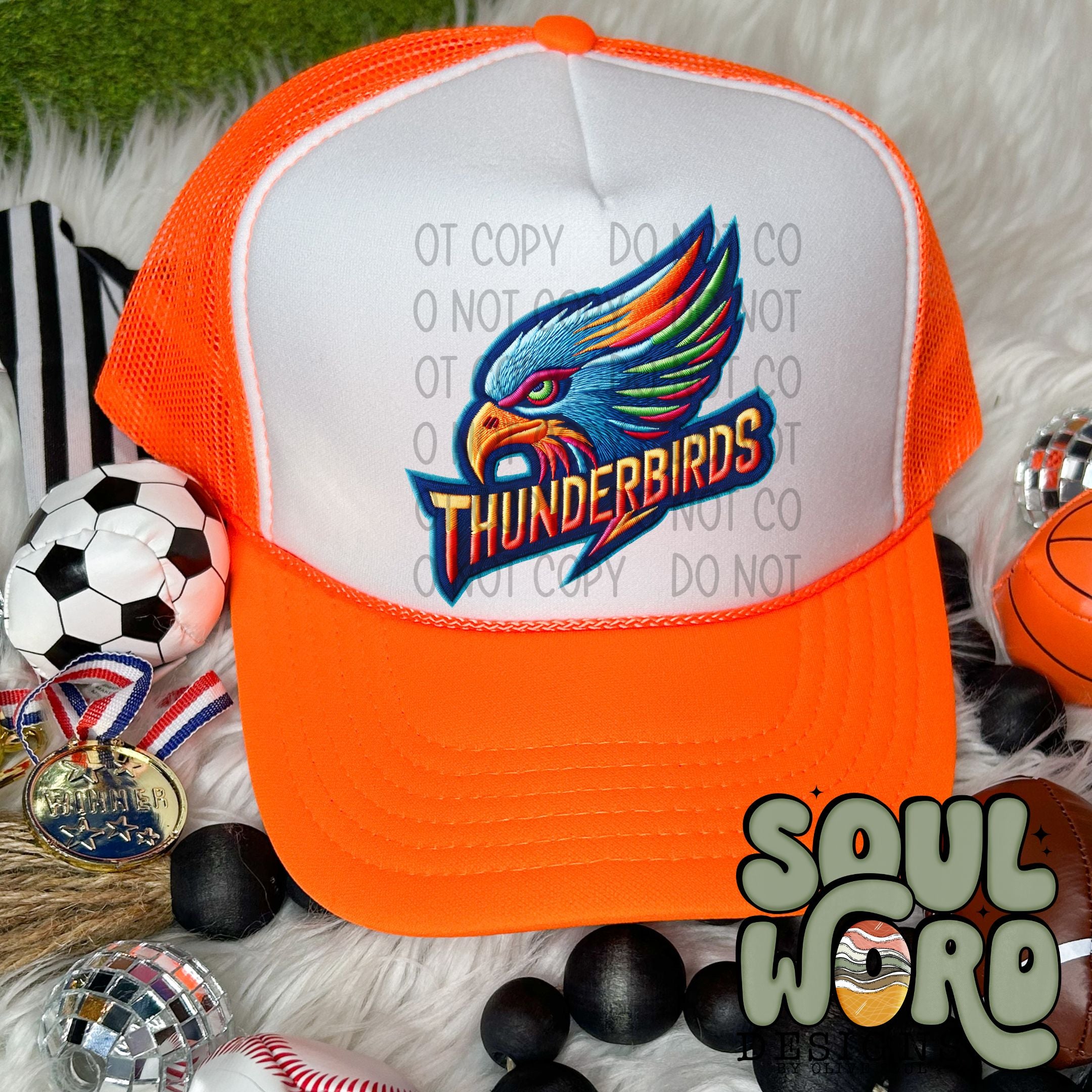 Neon Hat Patch Faux Embroidered Thunderbirds Mascot - DIGITAL DOWNLOAD ...
