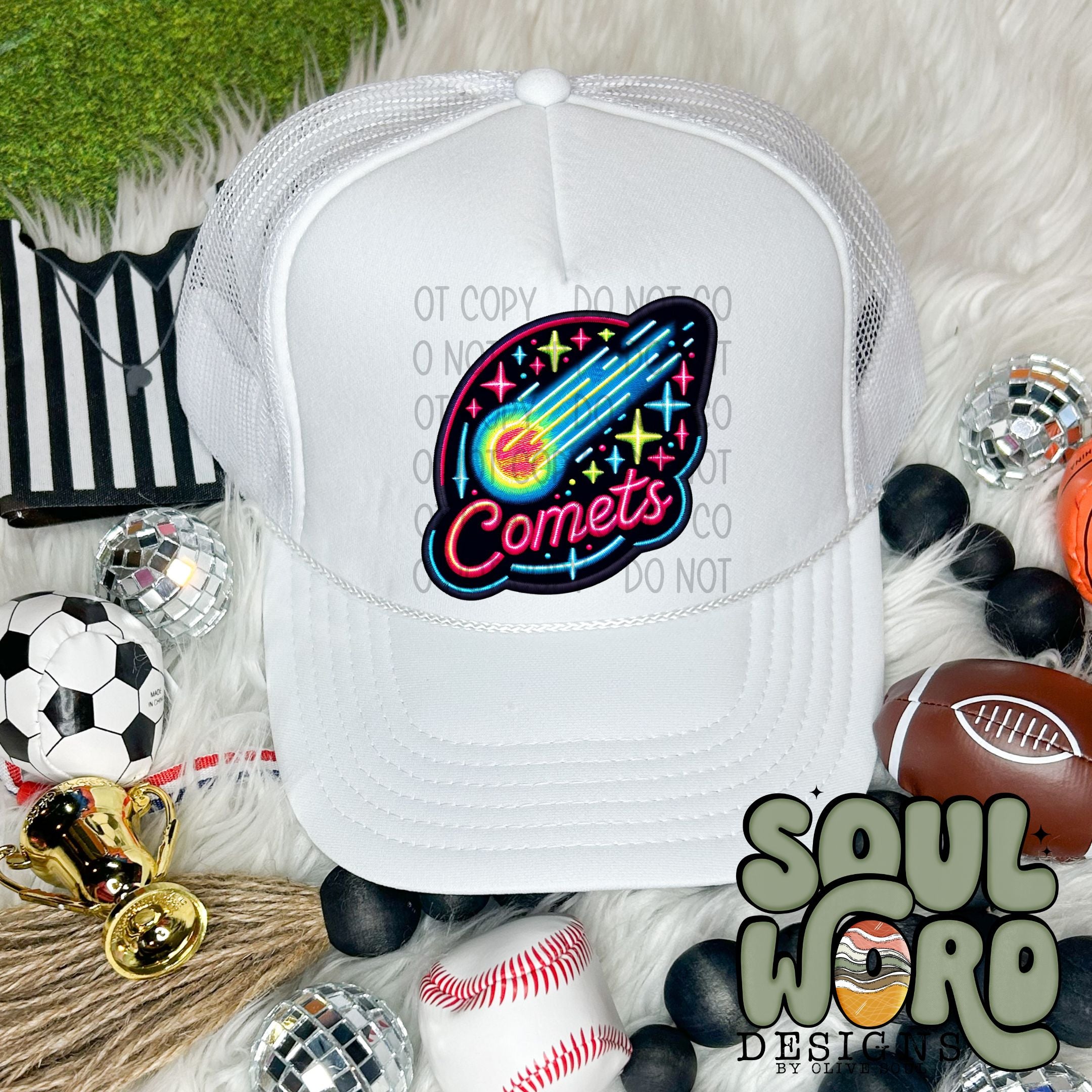 Neon Hat Patch Faux Embroidered Comets Mascot - DIGITAL DOWNLOAD ...
