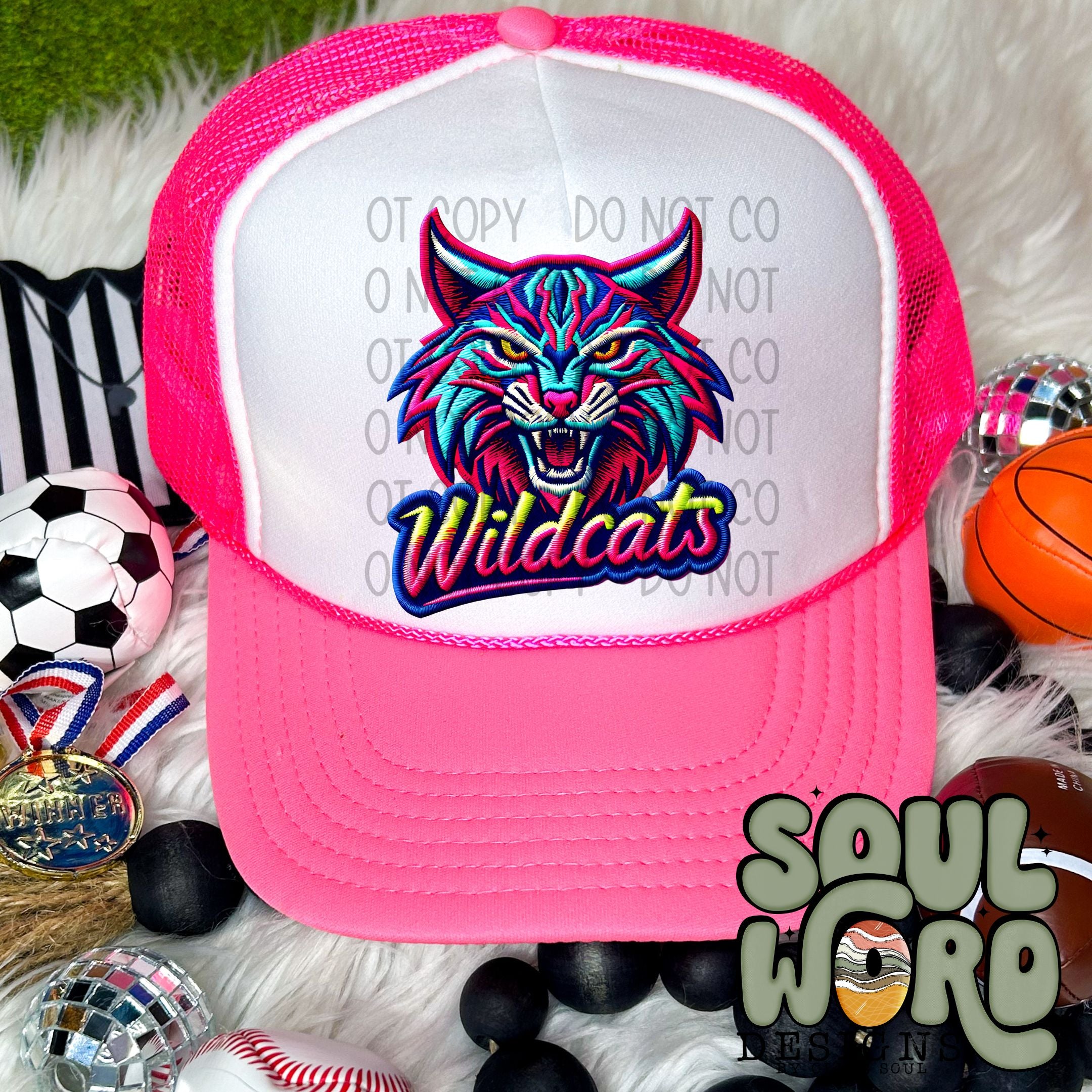 Neon Hat Patch Faux Embroidered Wildcats Mascot - DIGITAL DOWNLOAD ...