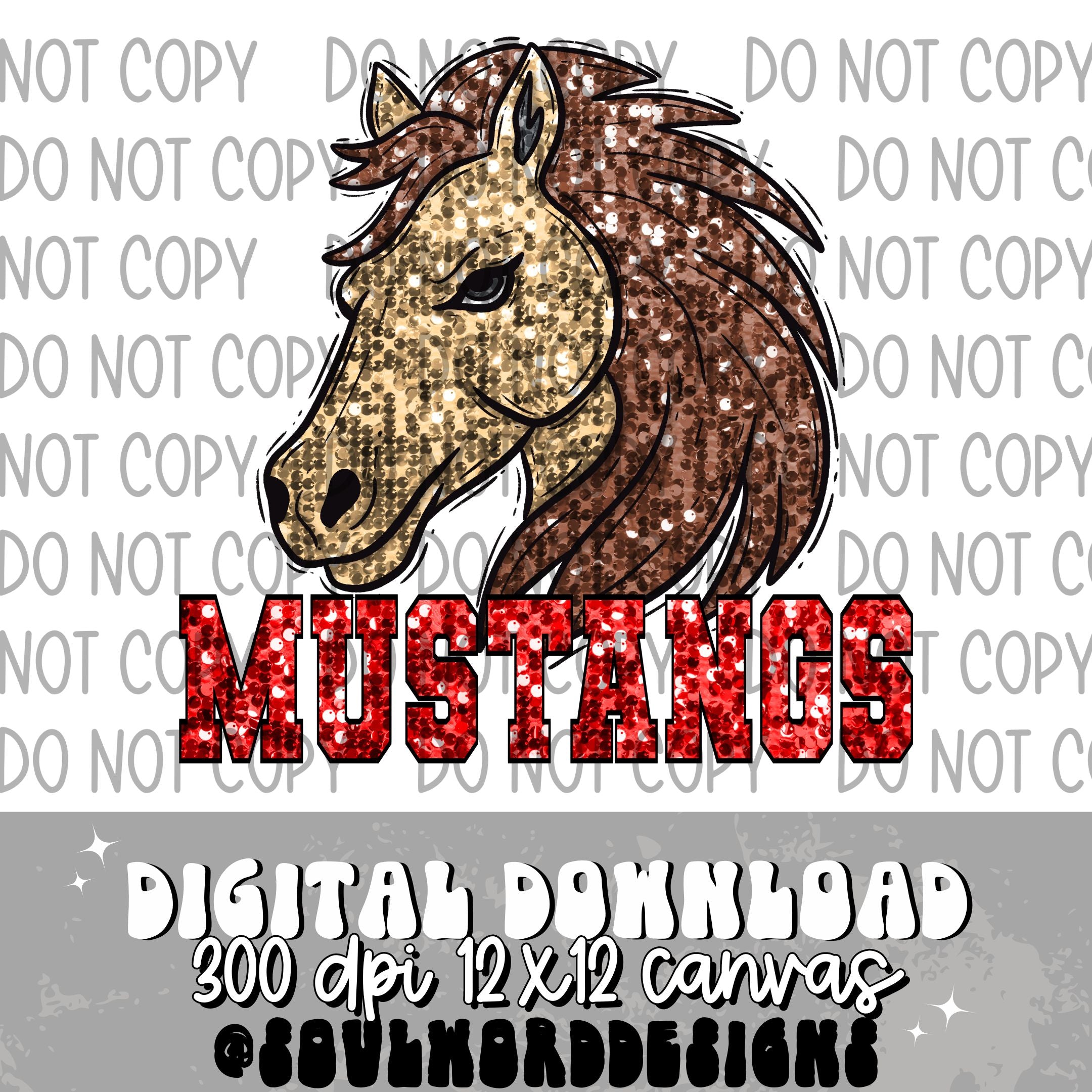 Tan Mustangs Sequin Mascot - DIGITAL DOWNLOAD – Olive Soul