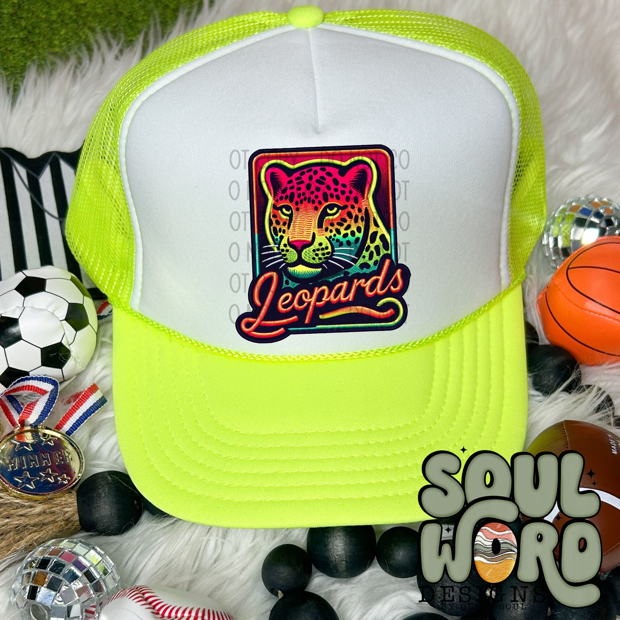 Neon Hat Patch Faux Embroidered Leopards Mascot - DIGITAL DOWNLOAD ...