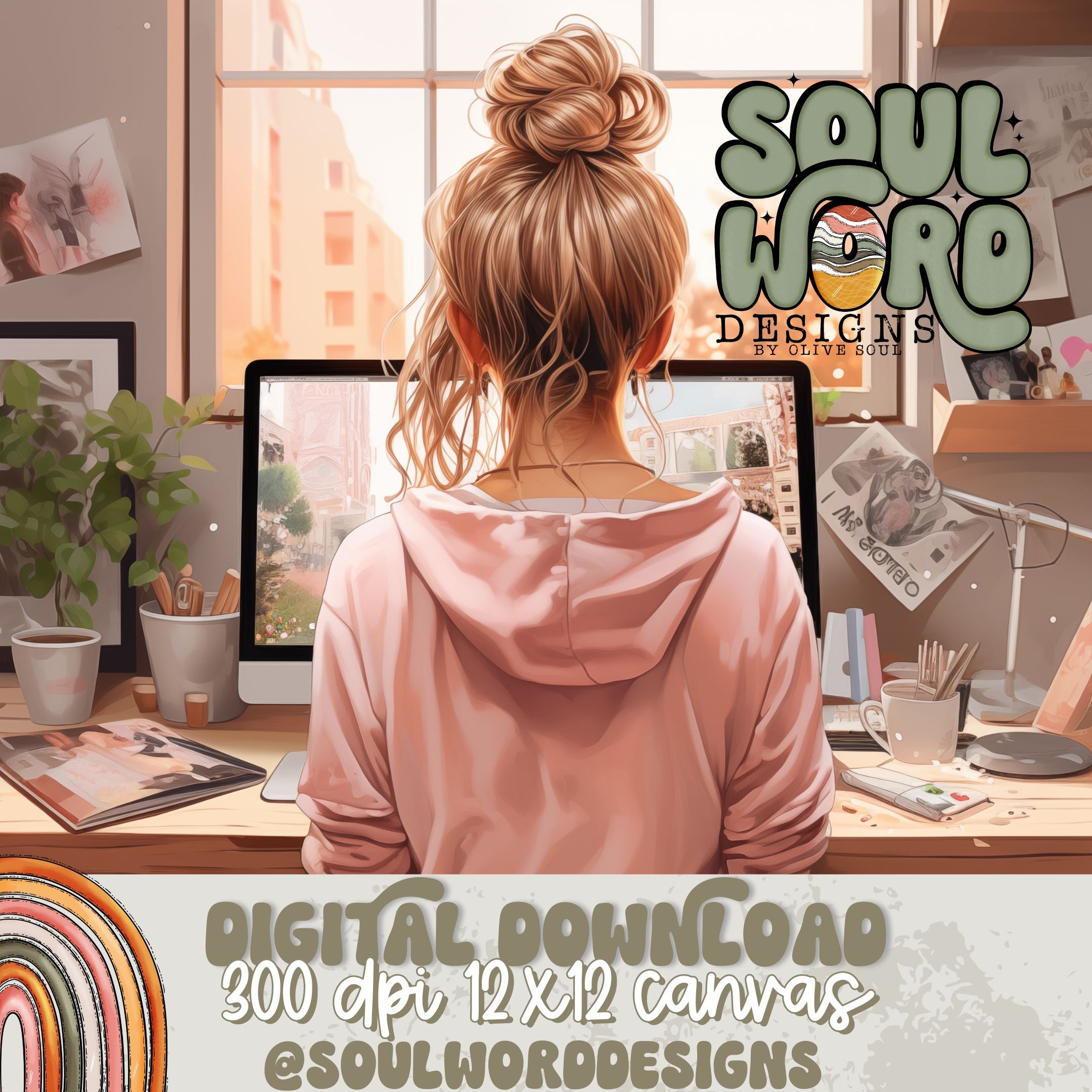 Blonde Messy Bun Pink Sweatshirt 1 AI Creators Image - DIGITAL DOWNLOA ...