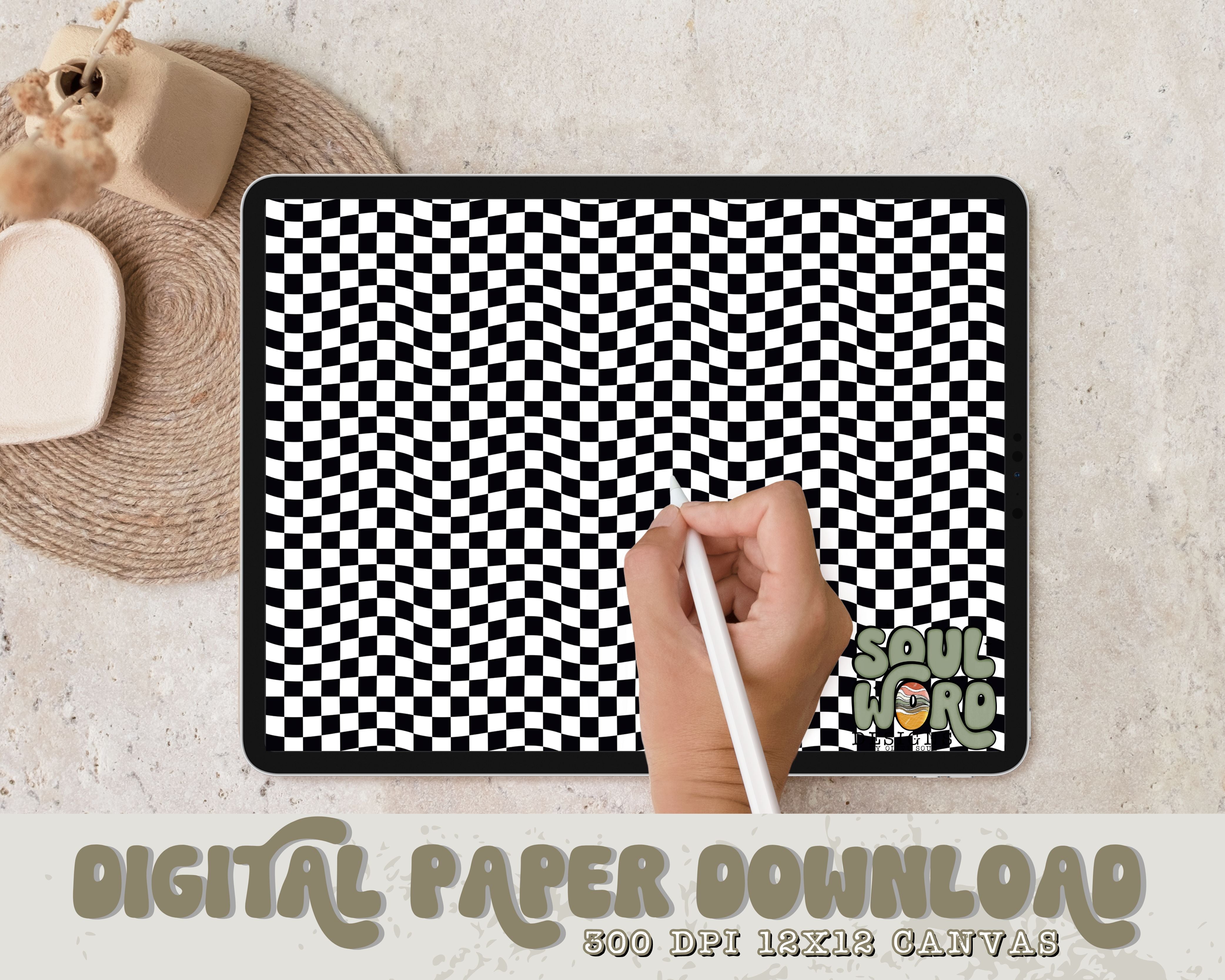 Black Wavy Checker 12x12 Digital Paper Design - DIGITAL DOWNLOAD ...