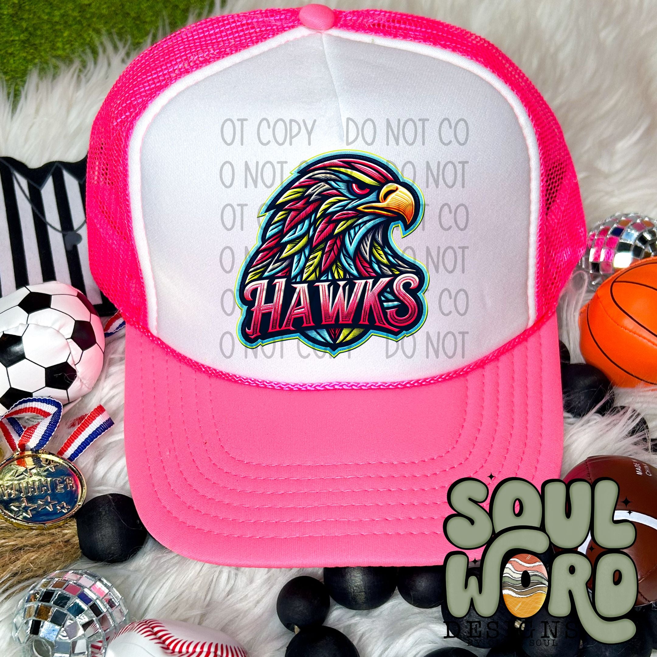 Neon Hat Patch Faux Embroidered Hawks Mascot - DIGITAL DOWNLOAD – Olive ...