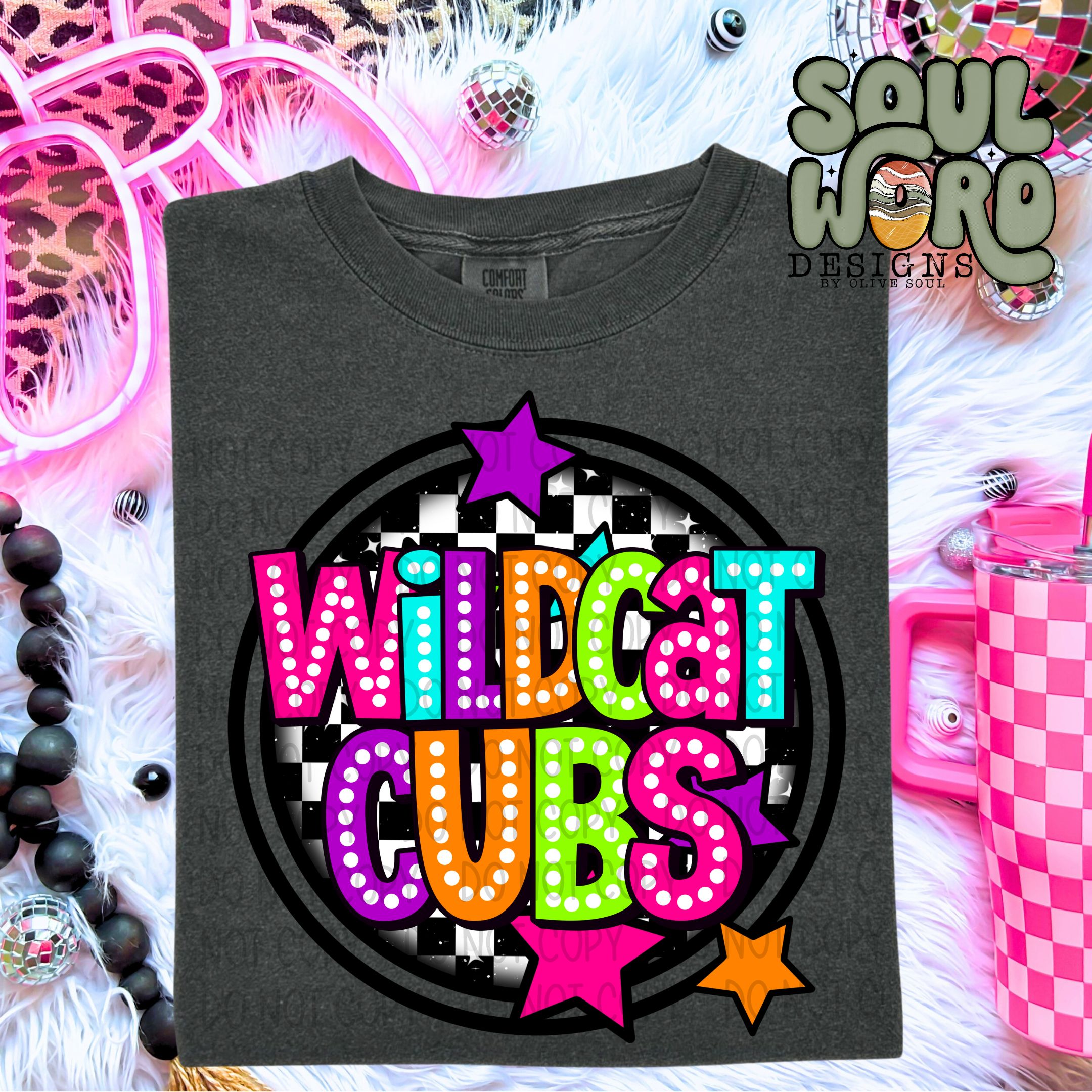 Wildcat Cubs Neon Marquee Checker Circle Mascot - DIGITAL DOWNLOAD ...