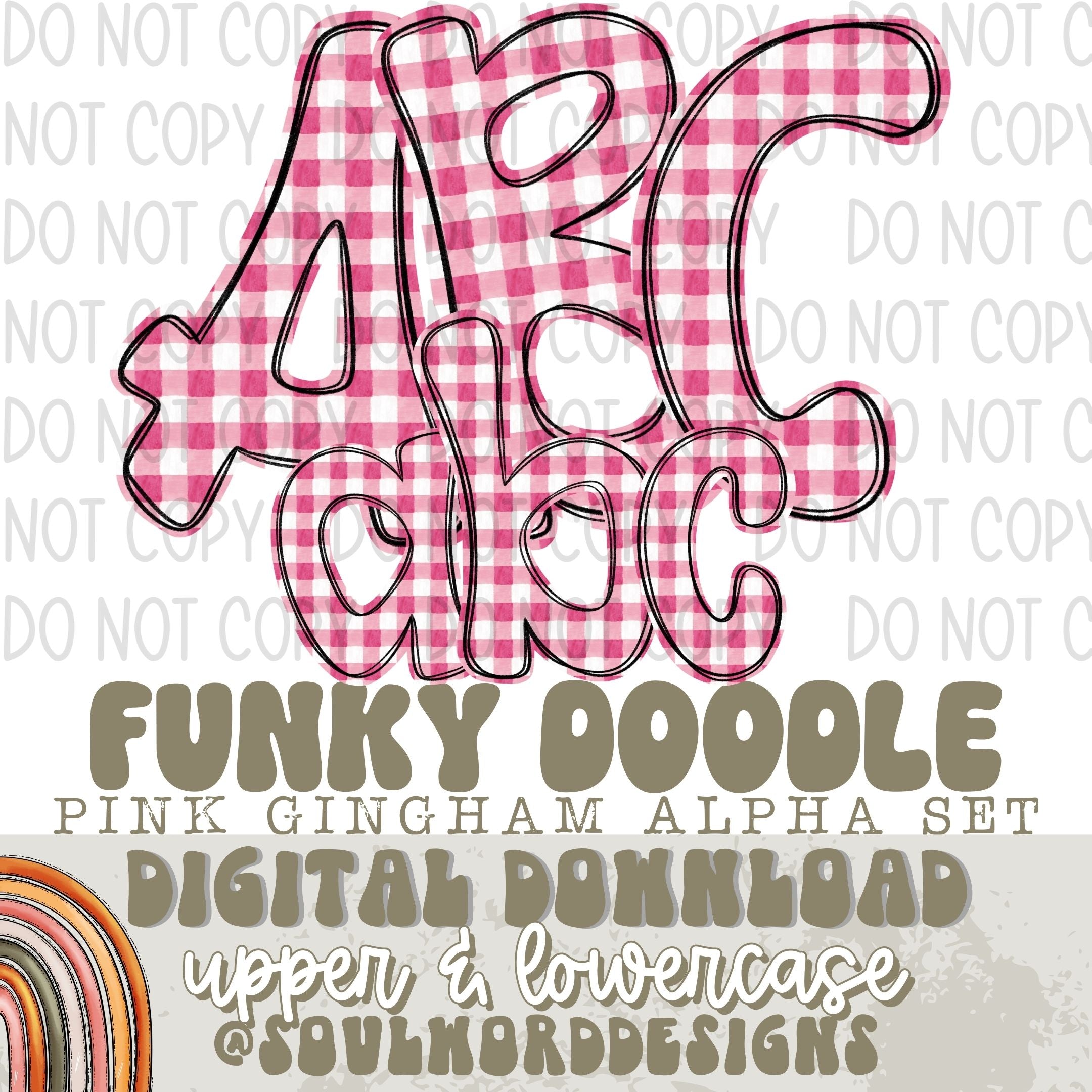 Pink Gingham Funky Doodle Alpha Set - DIGITAL DOWNLOAD – Olive Soul