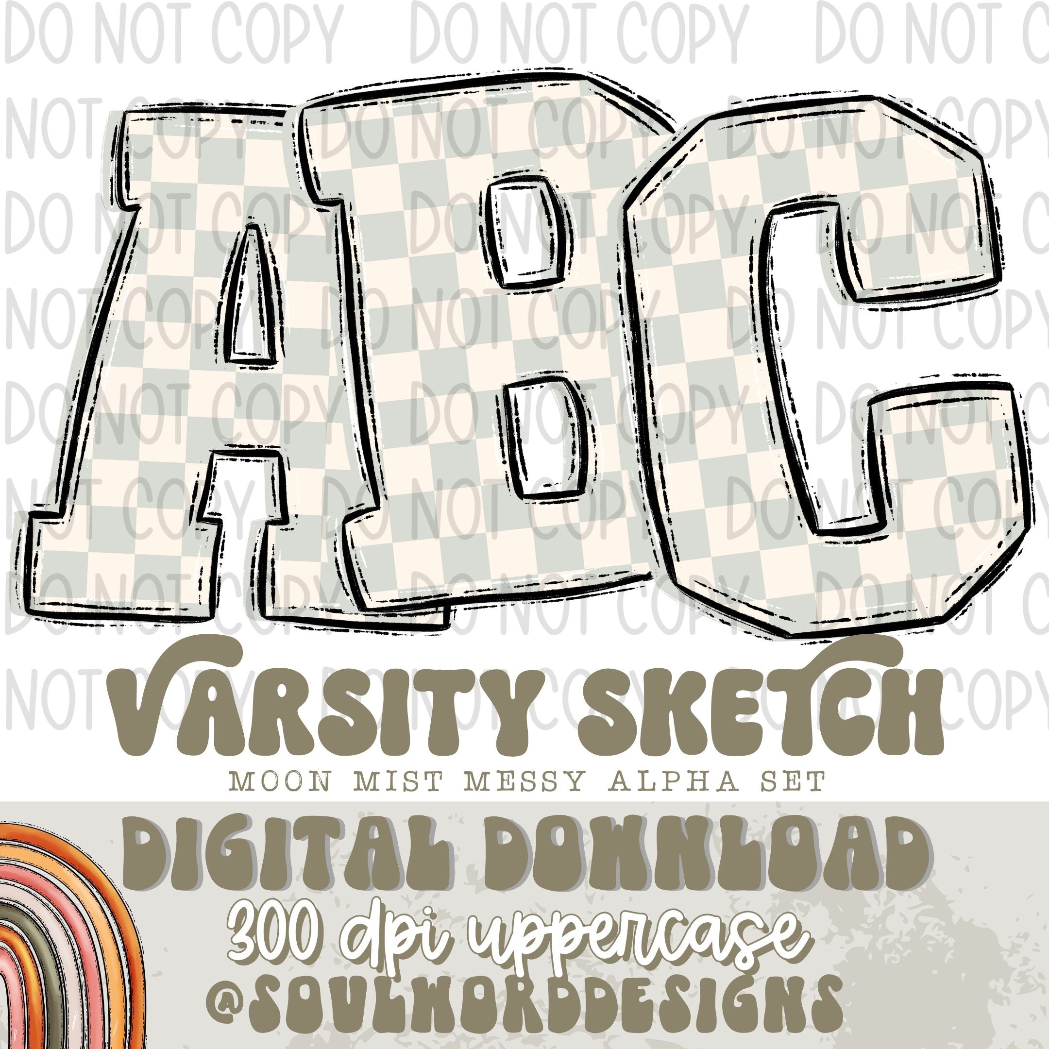 Moon Mist Checker Varsity Sketch Alpha Set - DIGITAL DOWNLOAD – Olive Soul