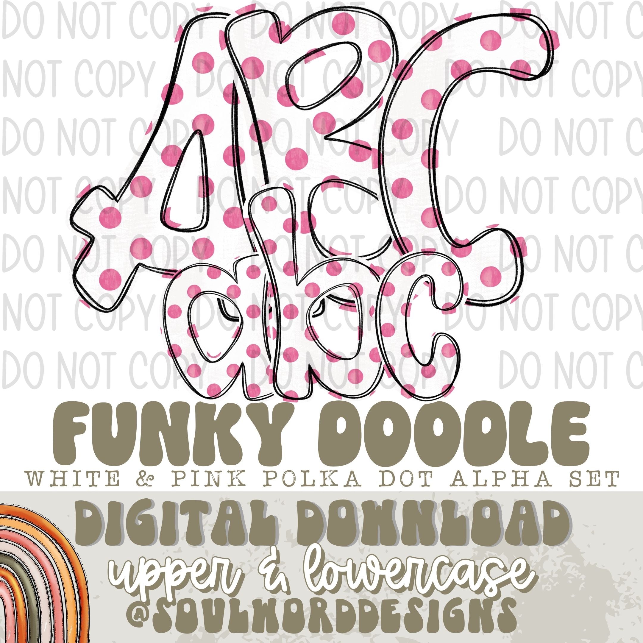 White & Pink Polka Dot Funky Doodle Alpha Set - DIGITAL DOWNLOAD ...