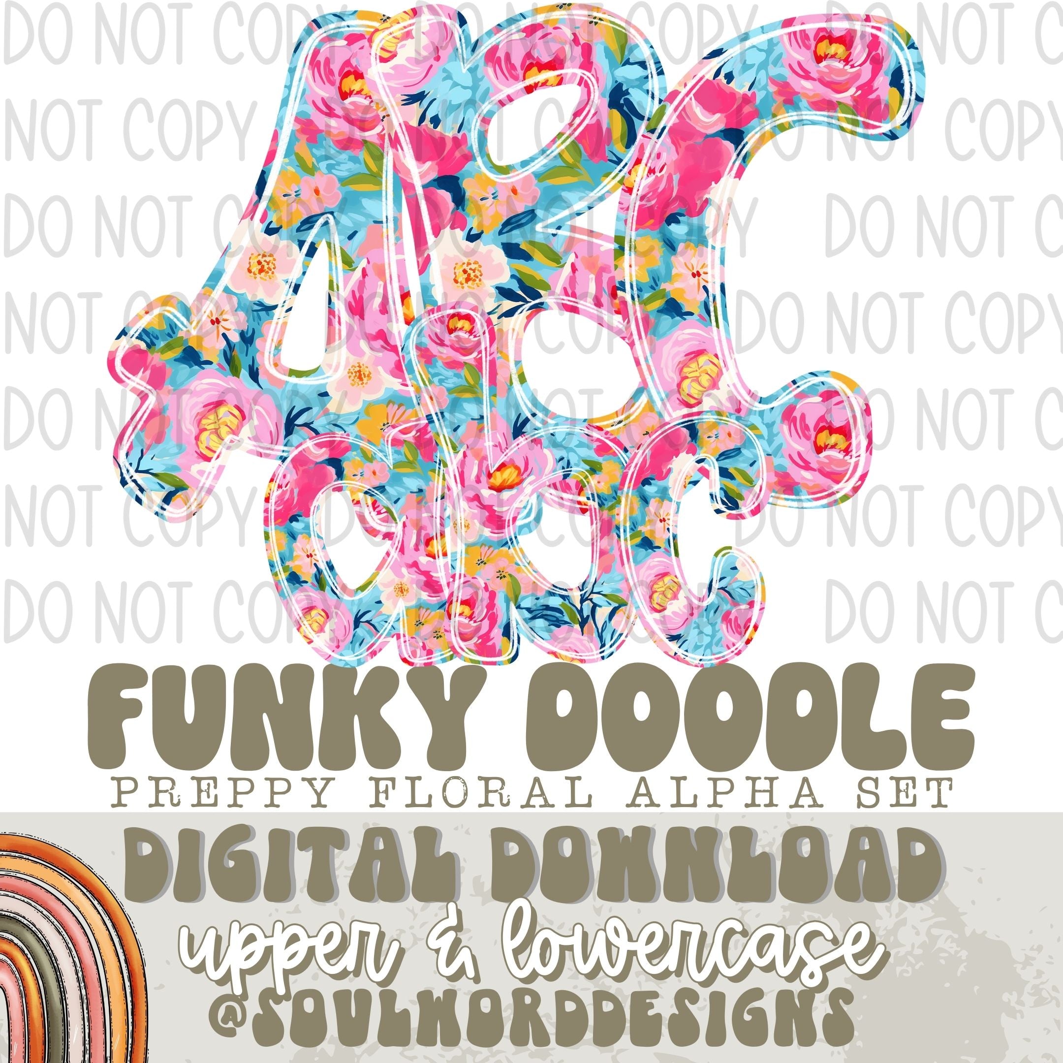 Preppy Floral Funky Doodle Alpha Set - DIGITAL DOWNLOAD – Olive Soul