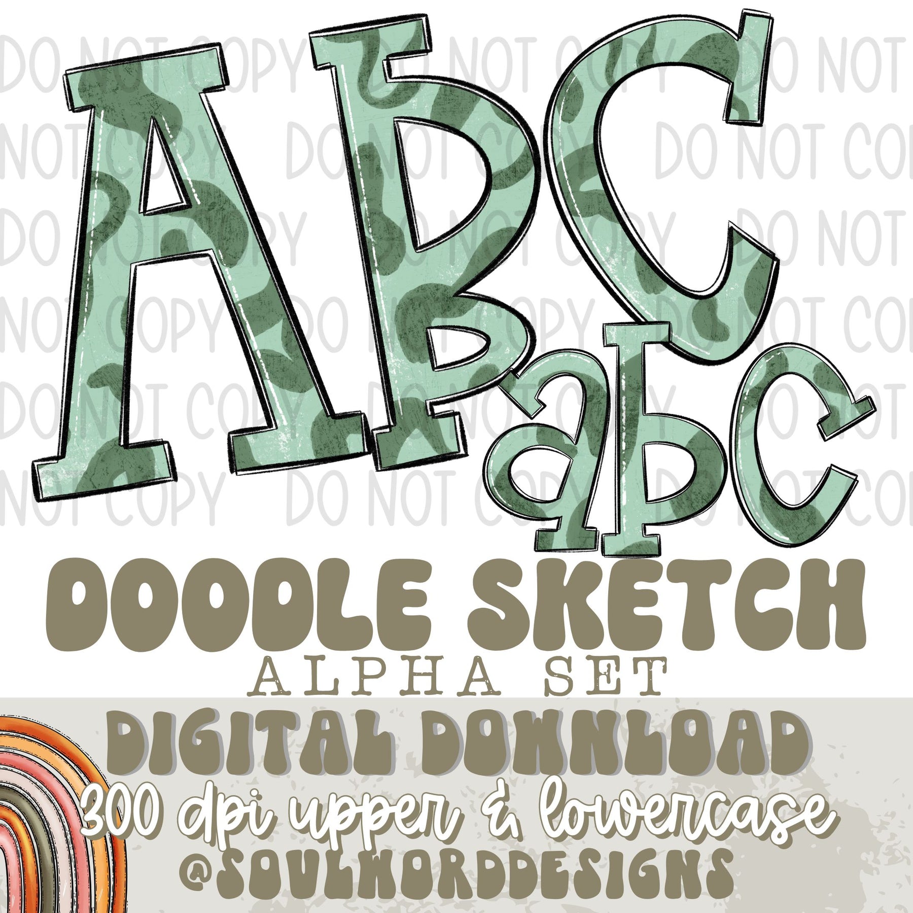 Boho Green Leopard Doodle Sketch Alpha Set - DIGITAL DOWNLOAD – Olive Soul