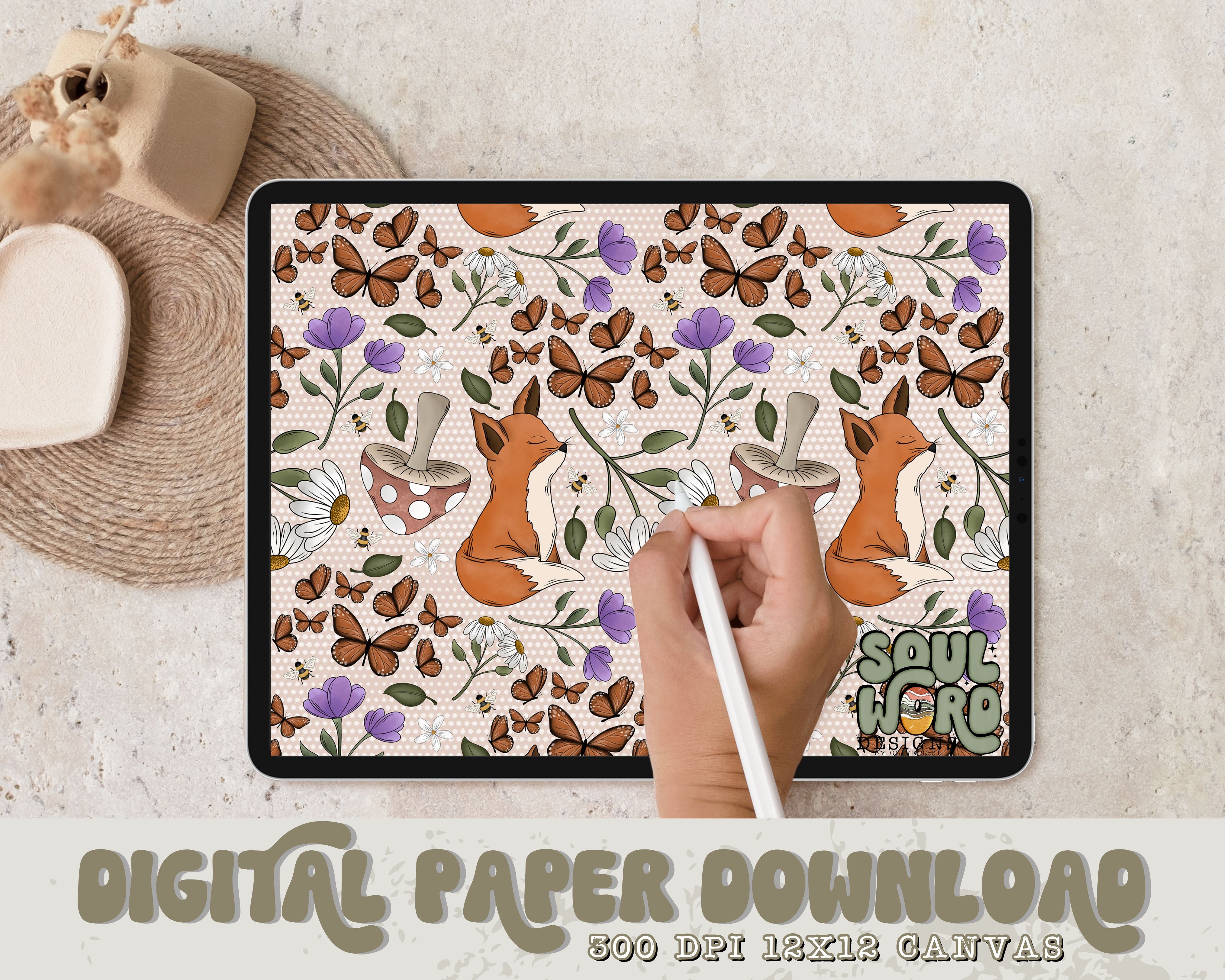 Cottage Core Fox Collage 12x12 SEAMLESS Design - DIGITAL DOWNLOAD ...