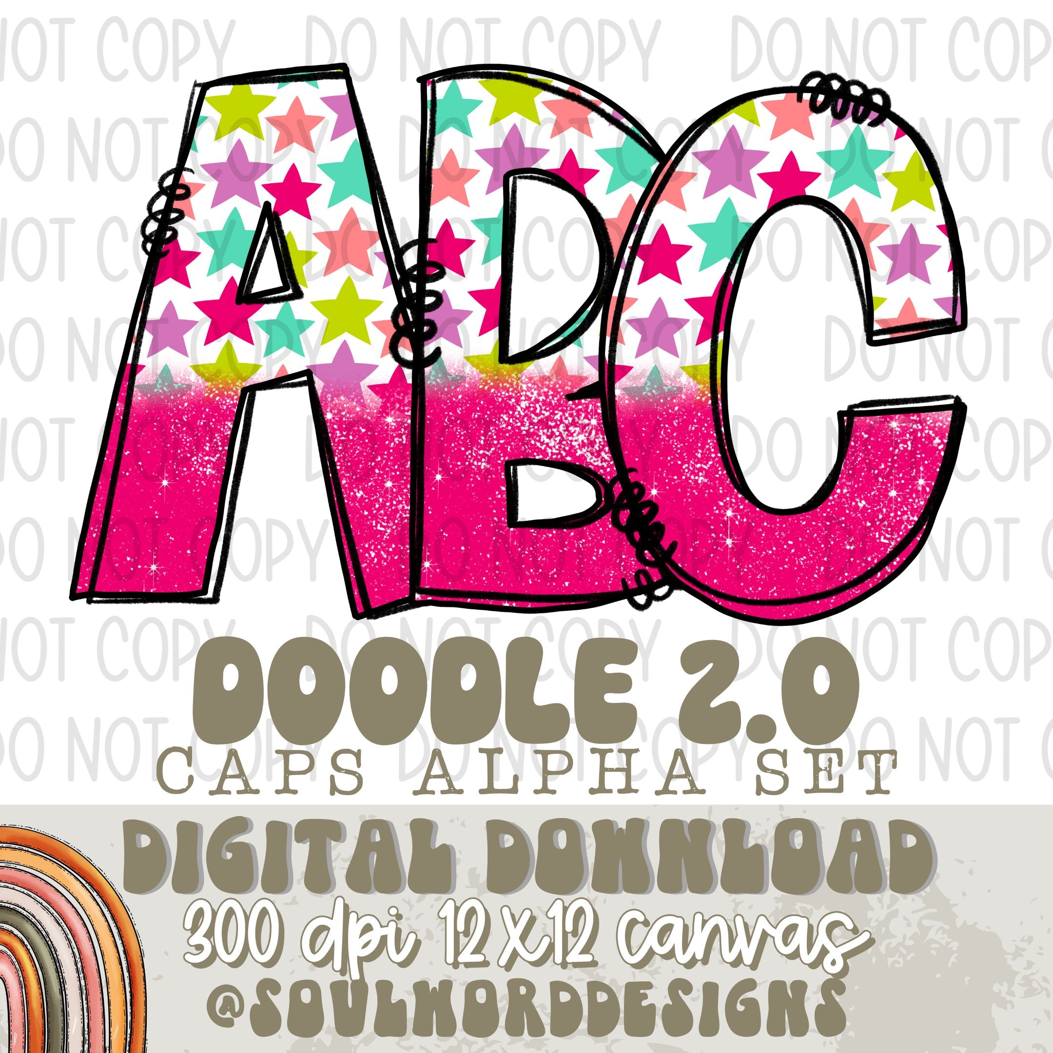 Glitter Pink Stars Doodle 2.0 Caps Alpha Set - DIGITAL DOWNLOAD – Olive ...
