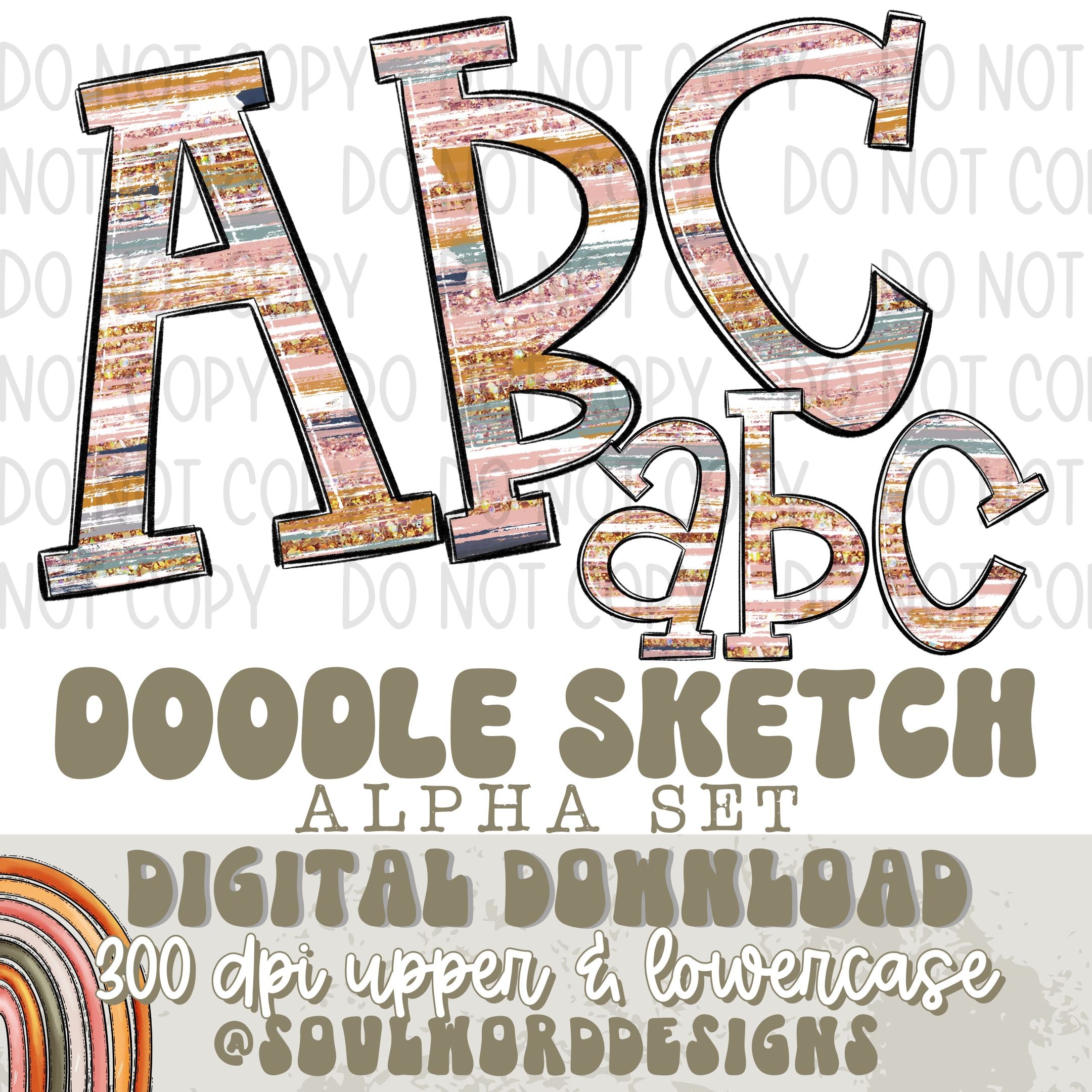 Gold Pastels Brushstroke Doodle Sketch Alpha Set - DIGITAL DOWNLOAD ...