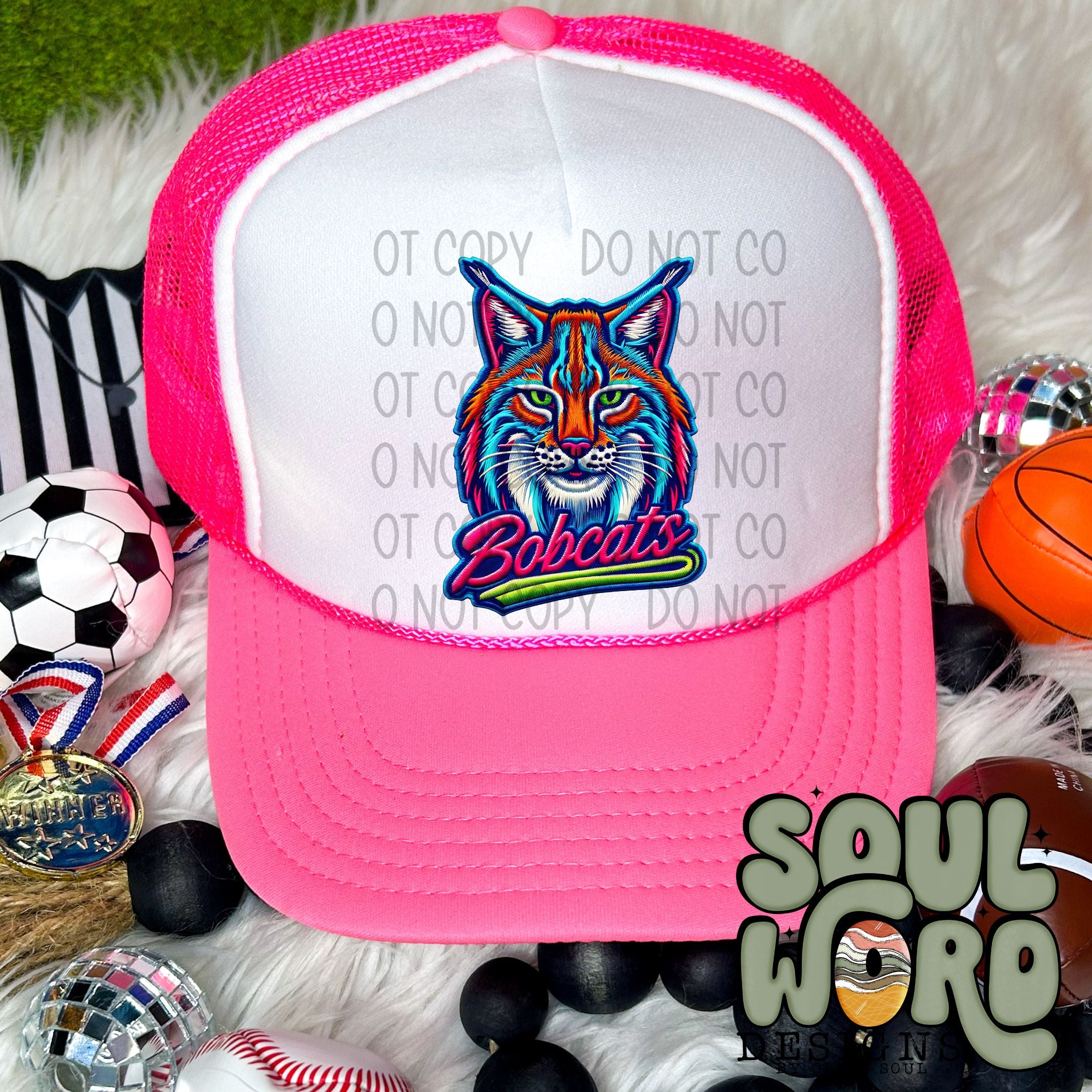 Neon Hat Patch Faux Embroidered Bobcats Mascot - DIGITAL DOWNLOAD ...