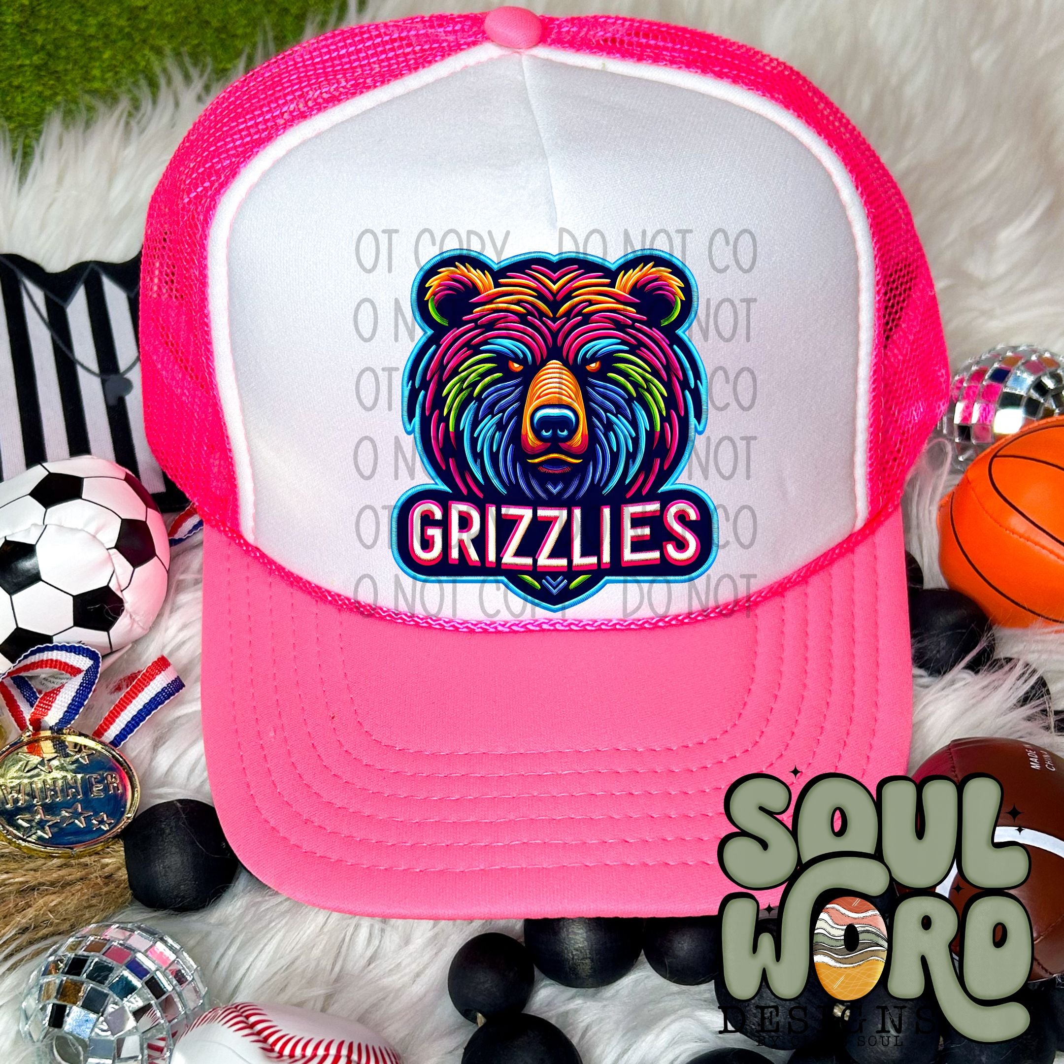 Neon Hat Patch Faux Embroidered Grizzlies Mascot - DIGITAL DOWNLOAD ...