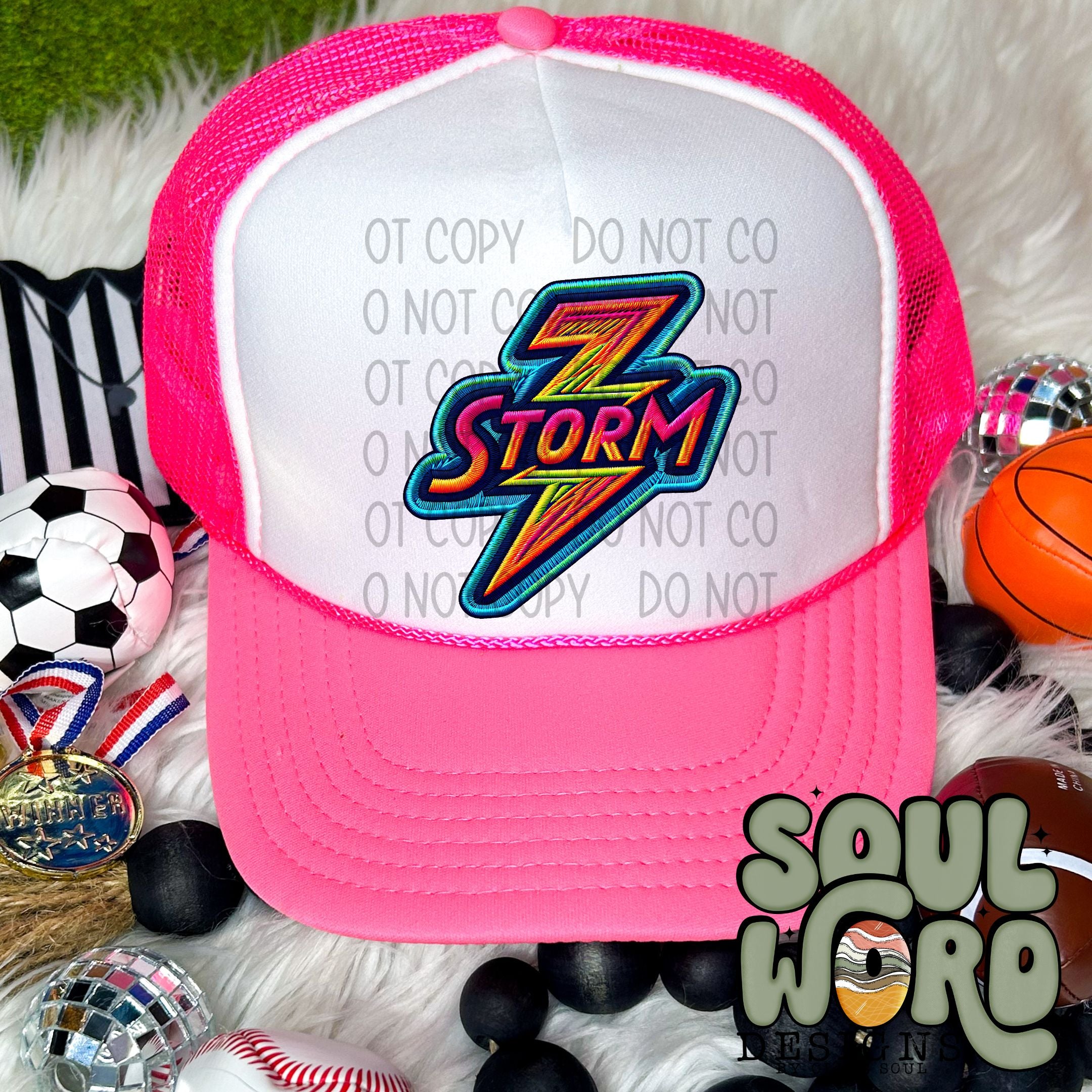 Neon Hat Patch Faux Embroidered Storm Bolt Mascot - DIGITAL DOWNLOAD ...