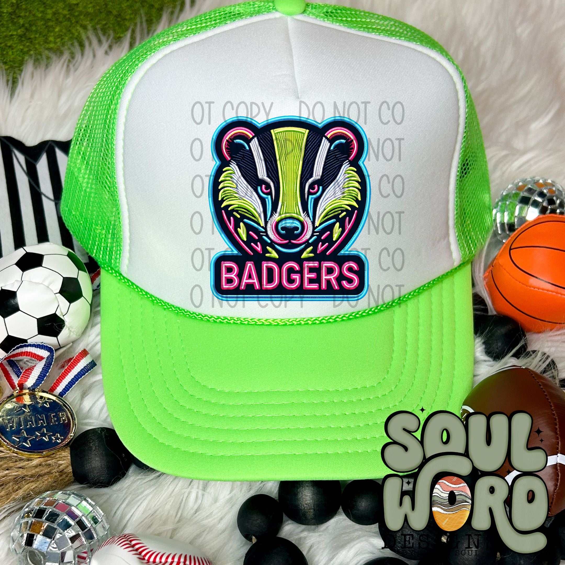 Neon Hat Patch Faux Embroidered Badgers Mascot - DIGITAL DOWNLOAD ...