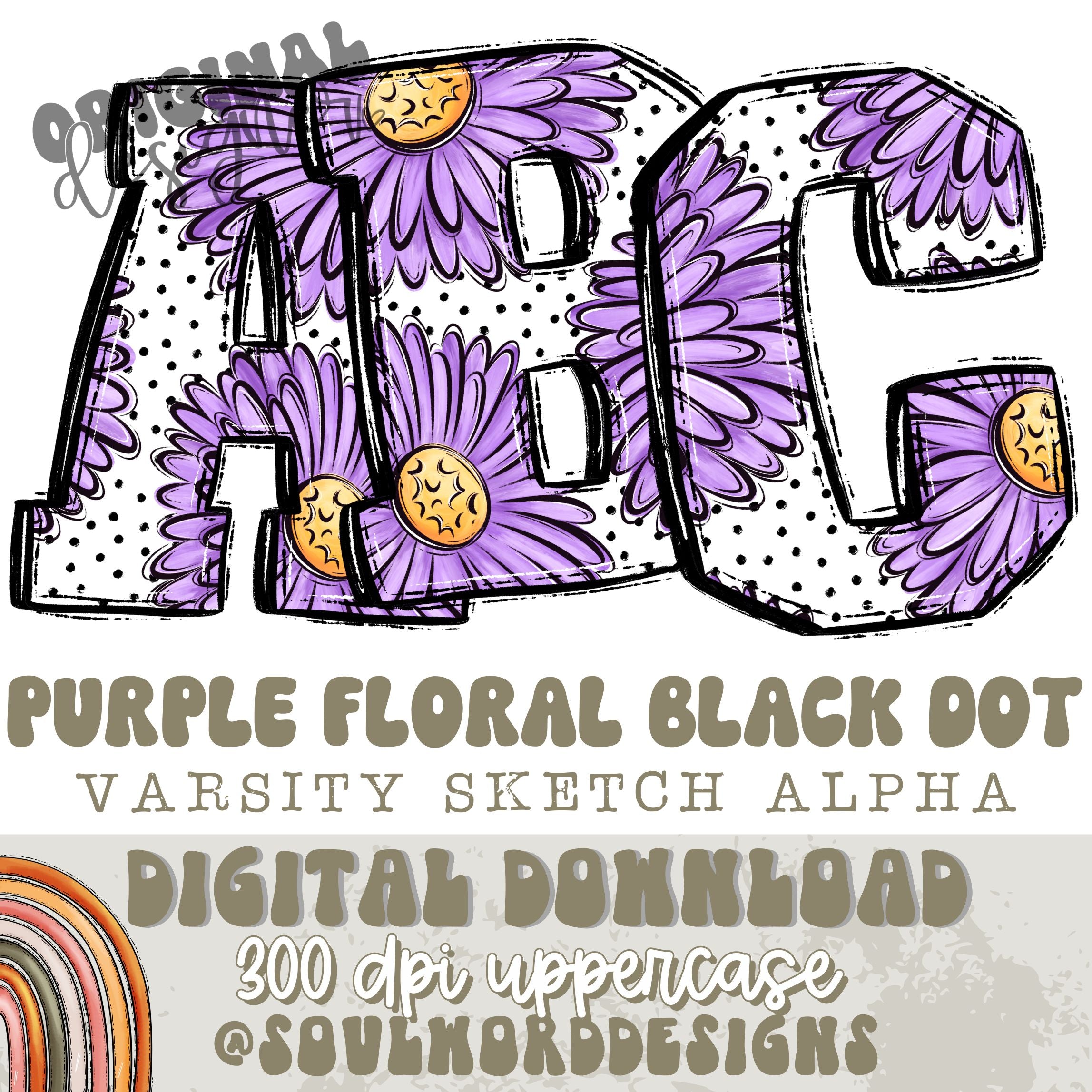 Springy Purple Floral Black Dot Varsity Sketch Alpha Set - DIGITAL DOW ...