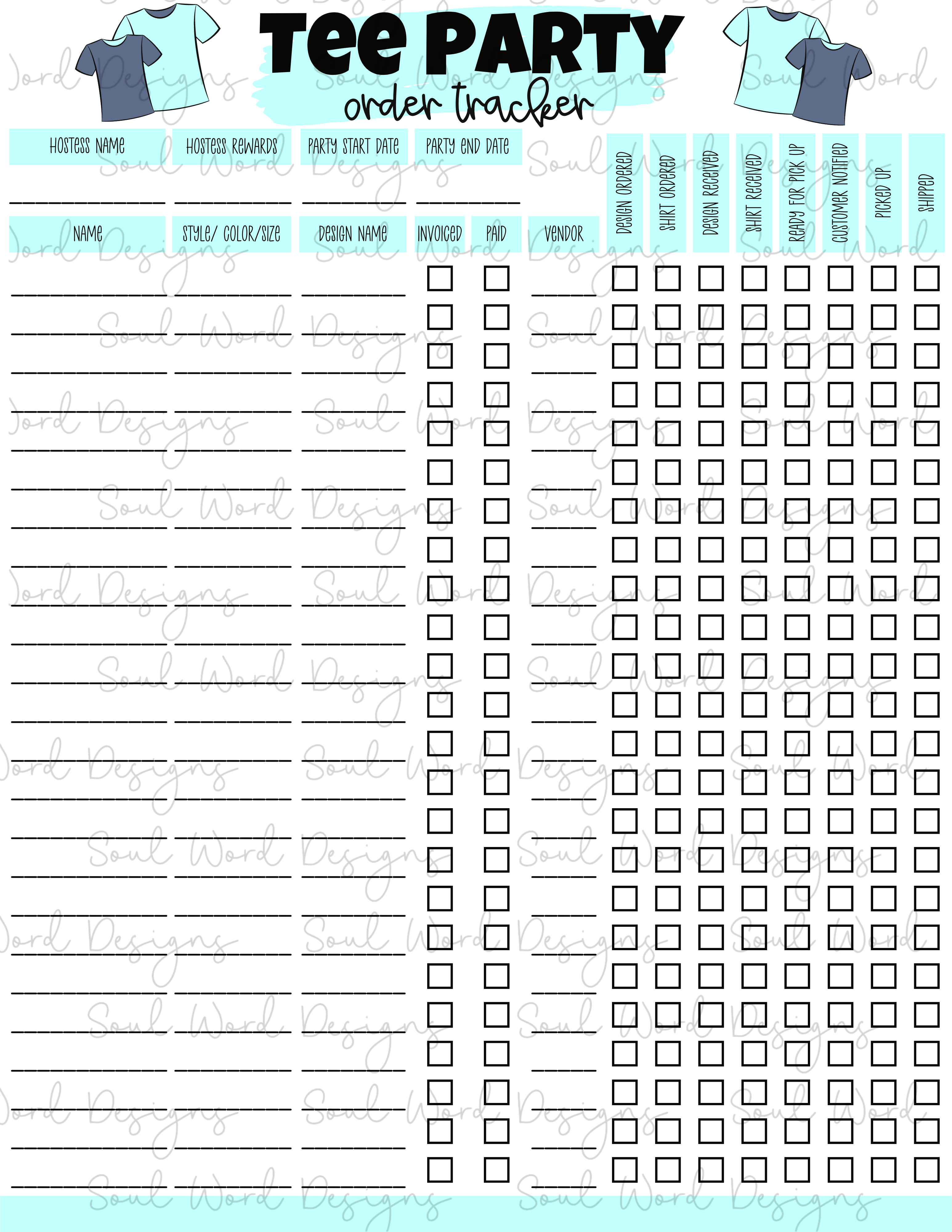 Tee Party Order Tracker Printable - DIGITAL FILES – Olive Soul
