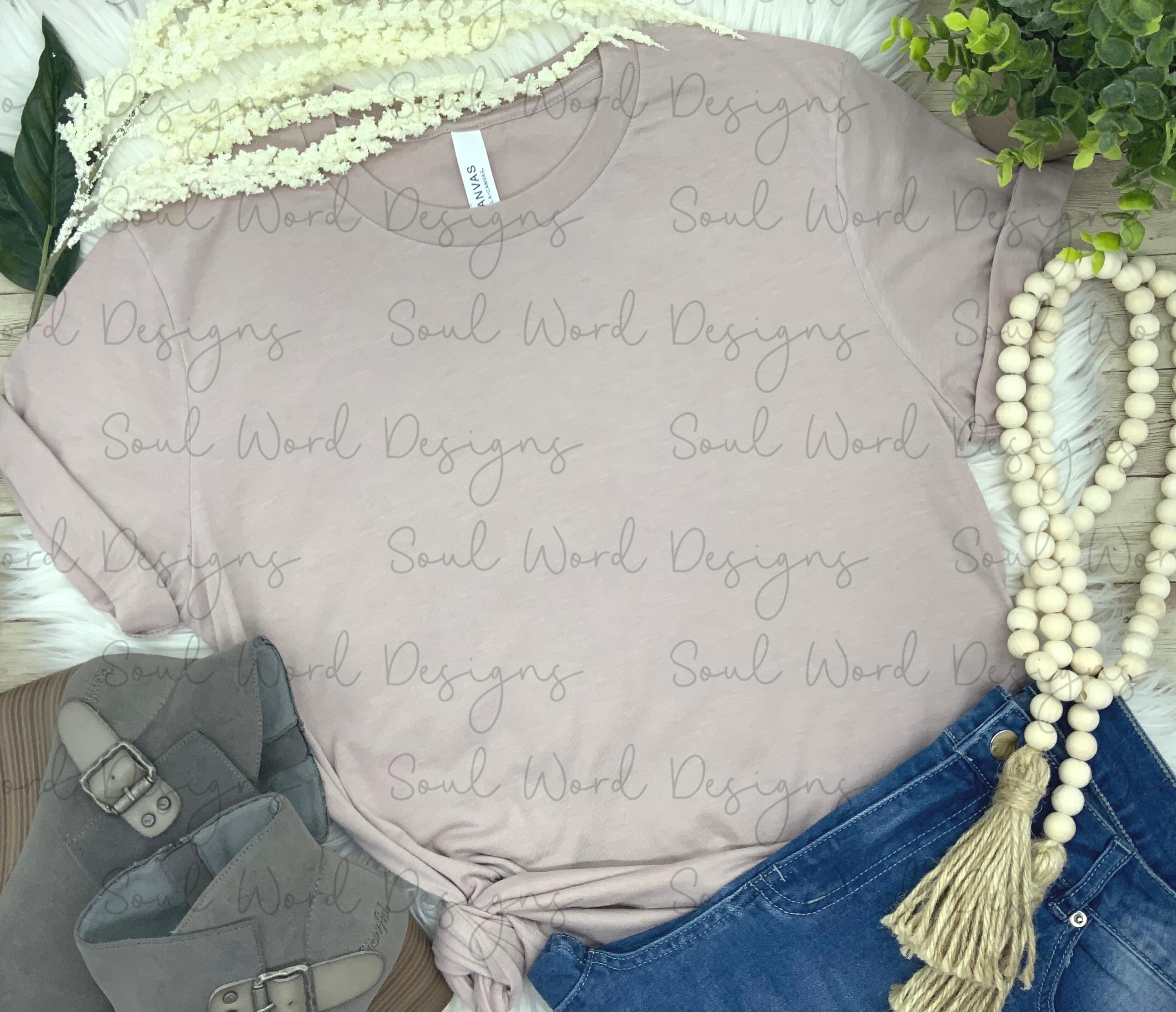 Bella Canvas 3001 Heather Pink Gravel Tee Flat Lay Mockup - DIGITAL DO ...