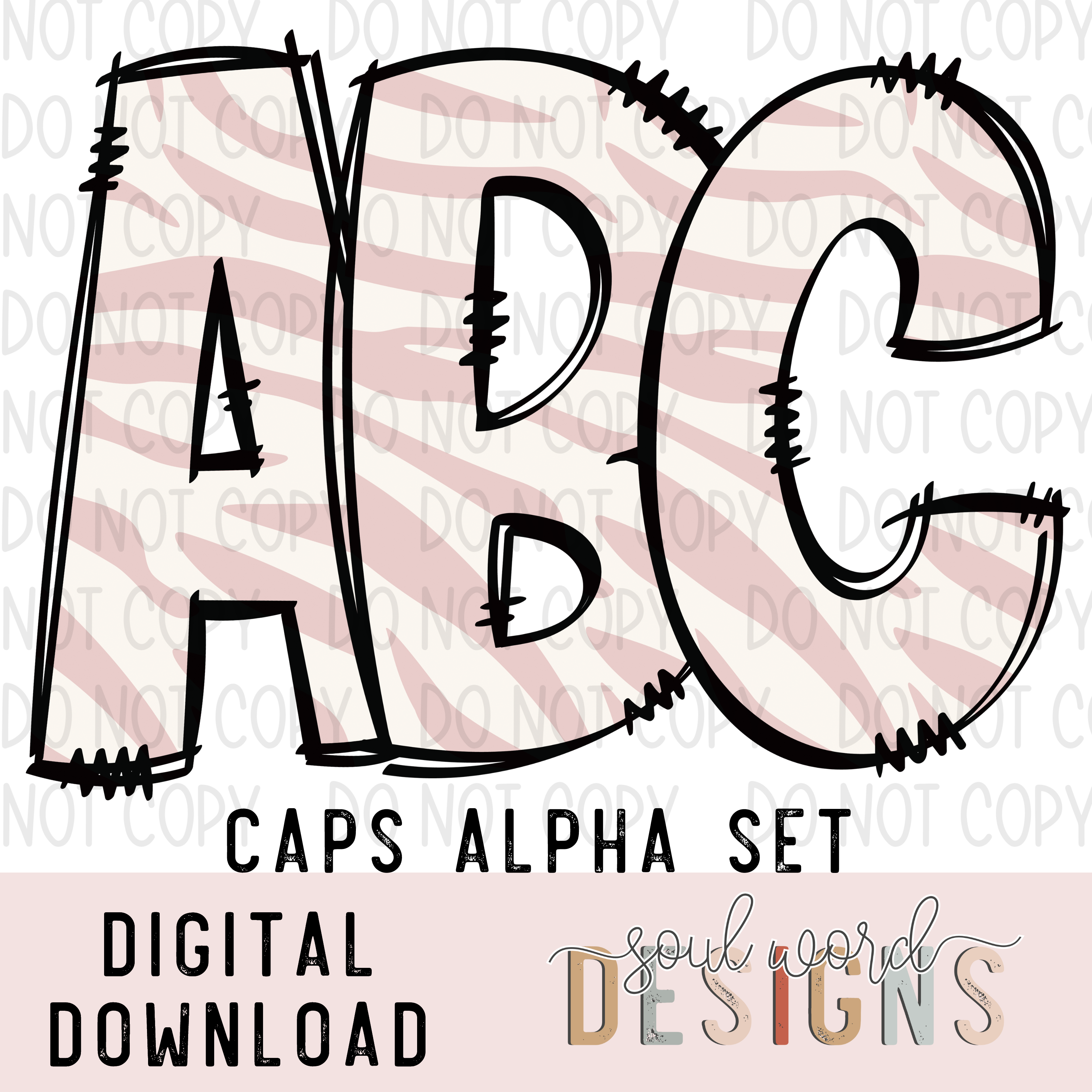 Pink Zebra Stripe Doodle Caps Alpha Set - DIGITAL DOWNLOAD – Olive Soul